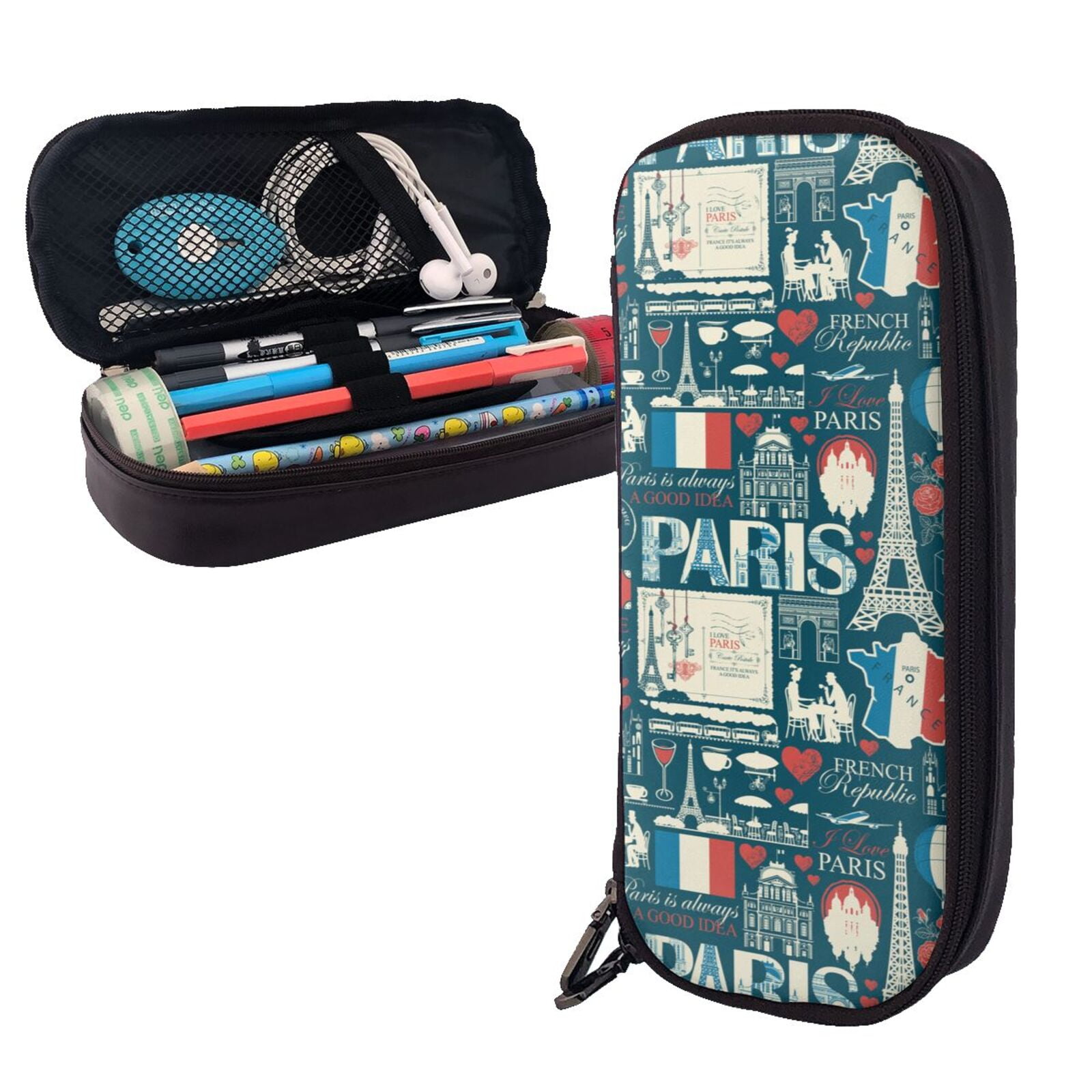 Leather Clamshell Pencil Case 8 X 3.5 X 1.5in Pencil Case Small Kit ...