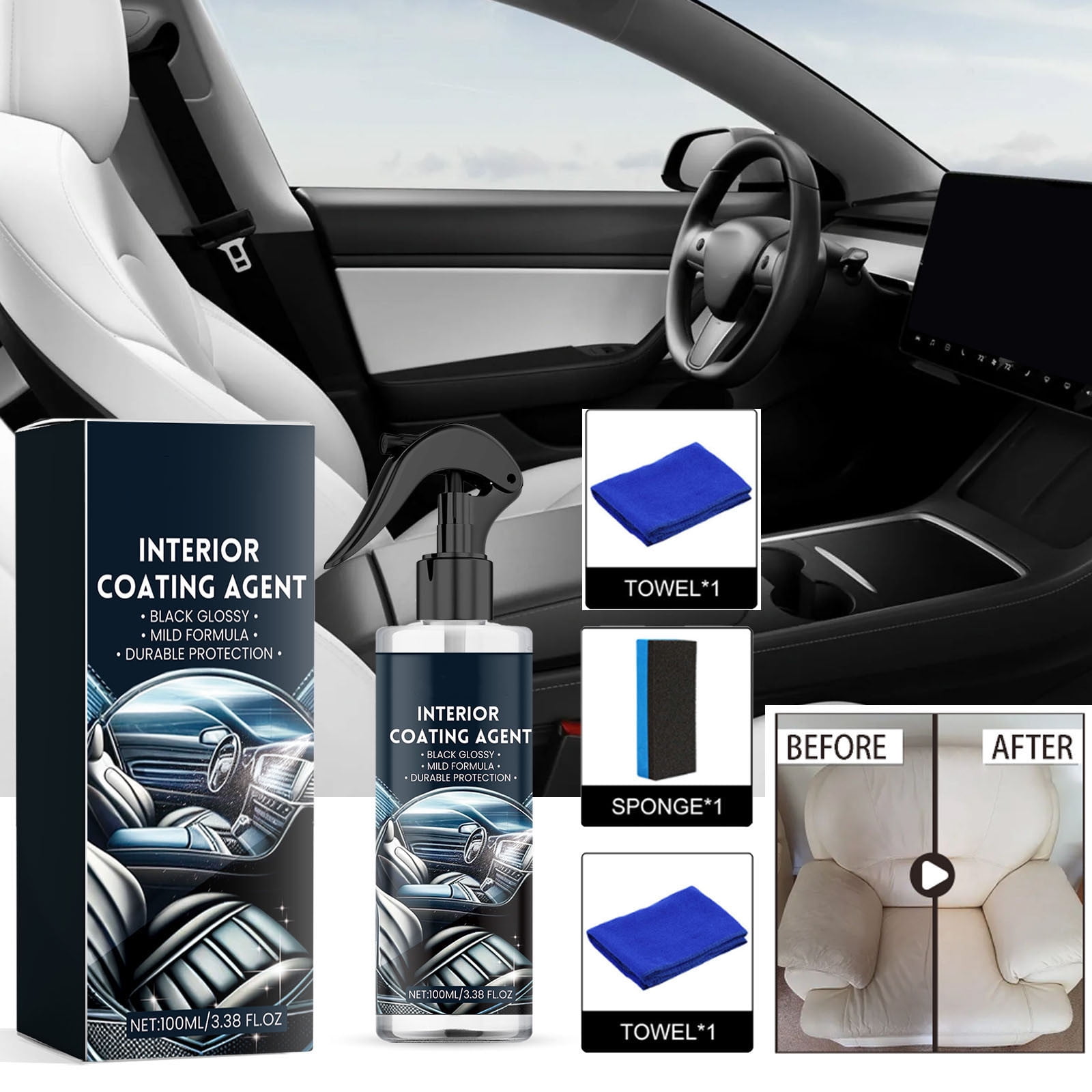 Leather Cleaner Car Upholstery Refinishing Cleaner Waterless Cleaning Stain Remover Seat ...