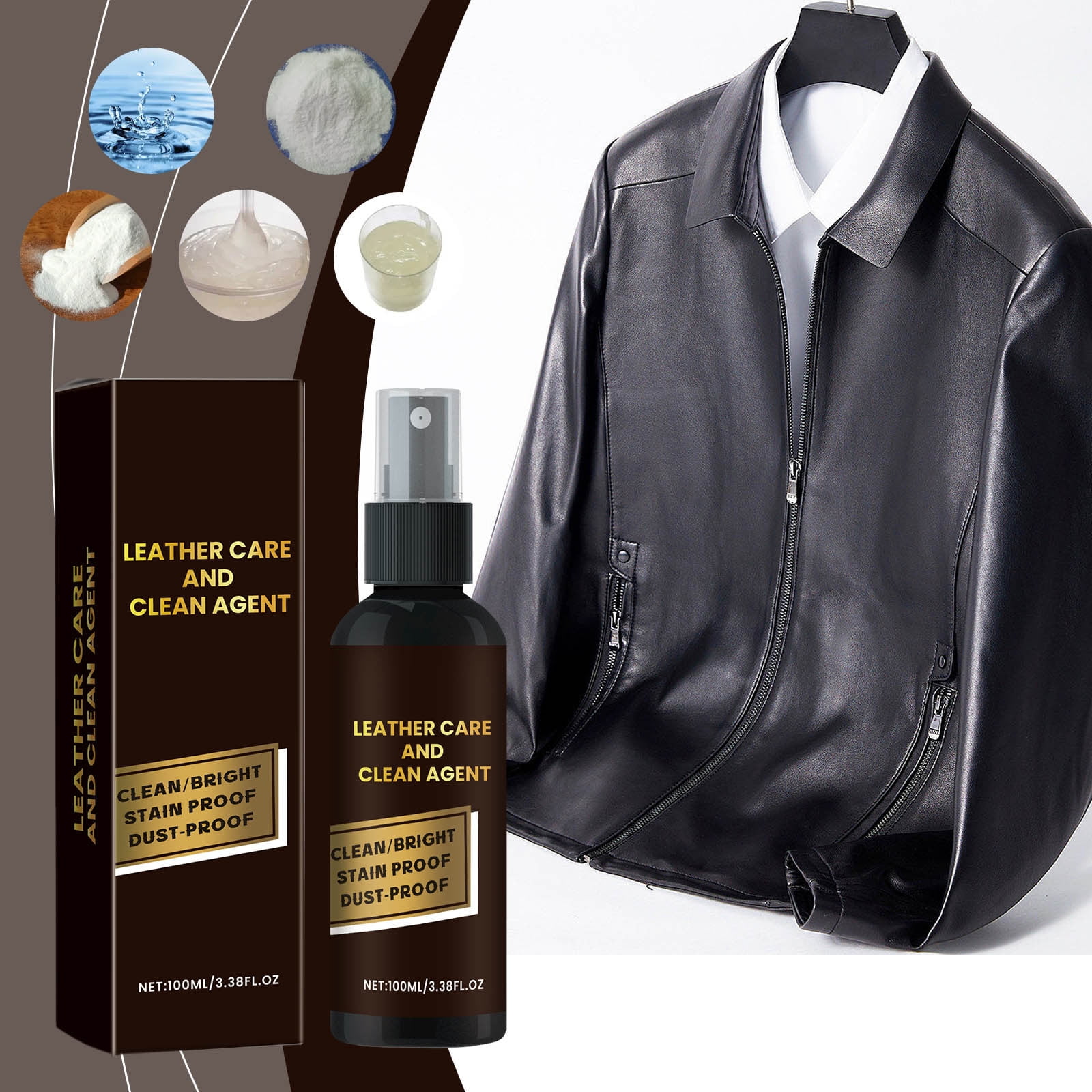 Leather Cleaner & Conditioner Spray - 100ml Leather Jacket, Sofa, Shoes, Bags Cleaner - Removes ...