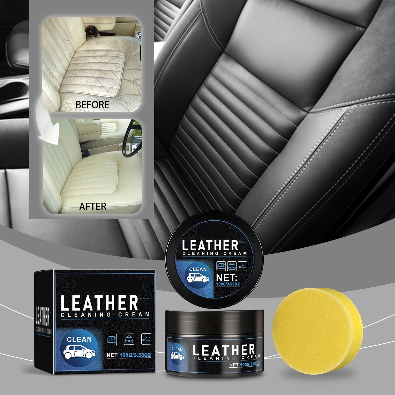 Leather Cleaning Cream, Multi-Purpose Stain Remover, Protects Interior ...