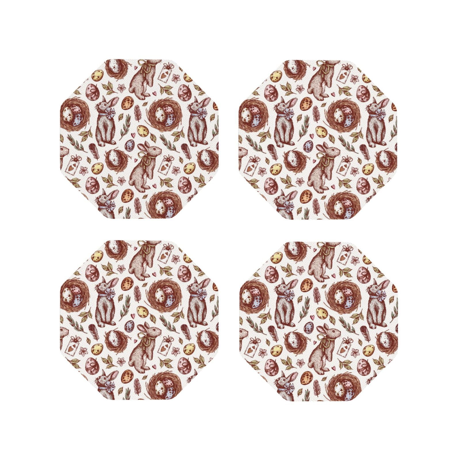 Leather Coasters of 4, Hand Drawn Cartoon Cute Rabbit Egg Drink ...