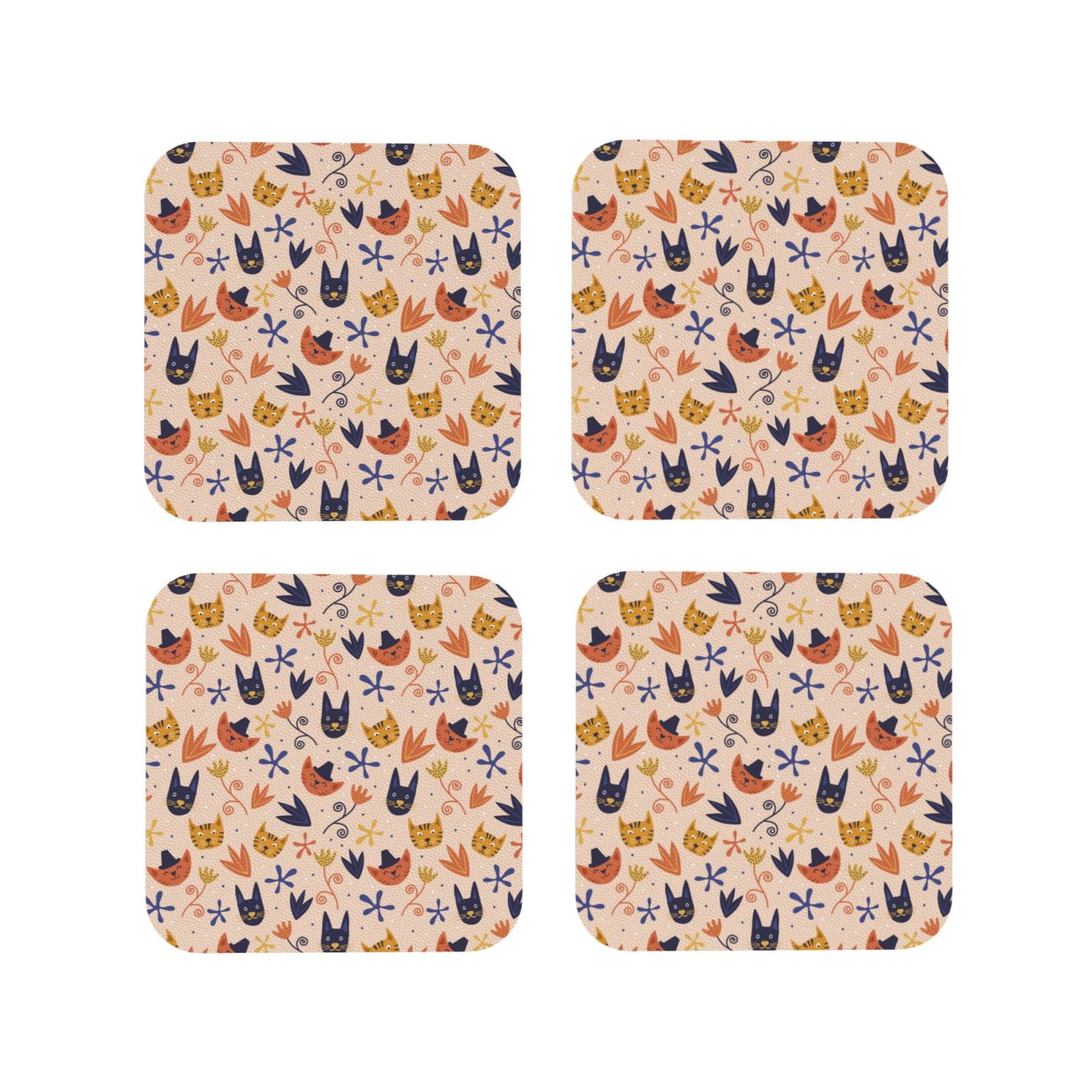 Leather Coasters with Heat-resistant for Drinks, Bohemian Cute Cartoon ...