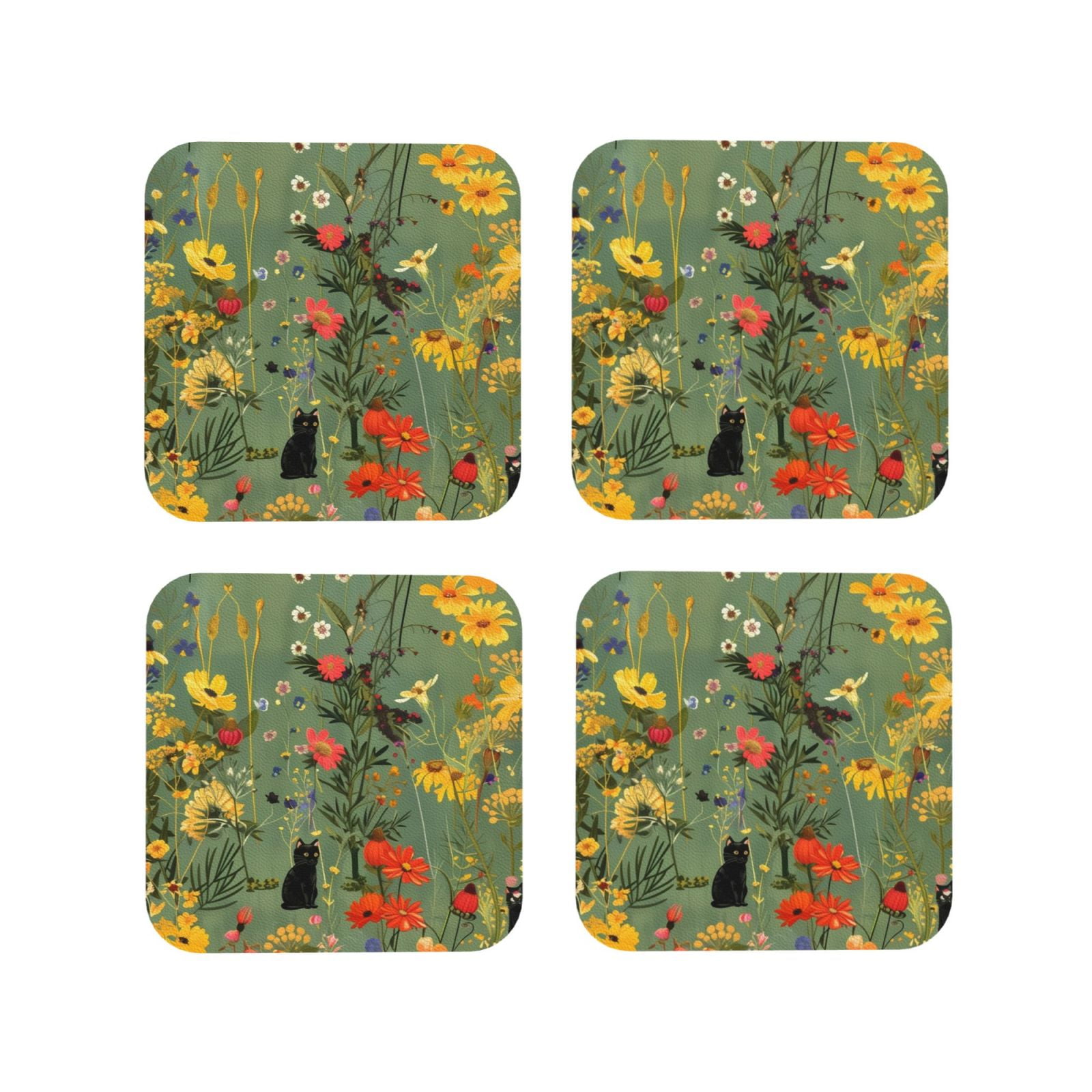 Leather Coasters with Heat-resistant for Drinks, Botanical Garden With ...