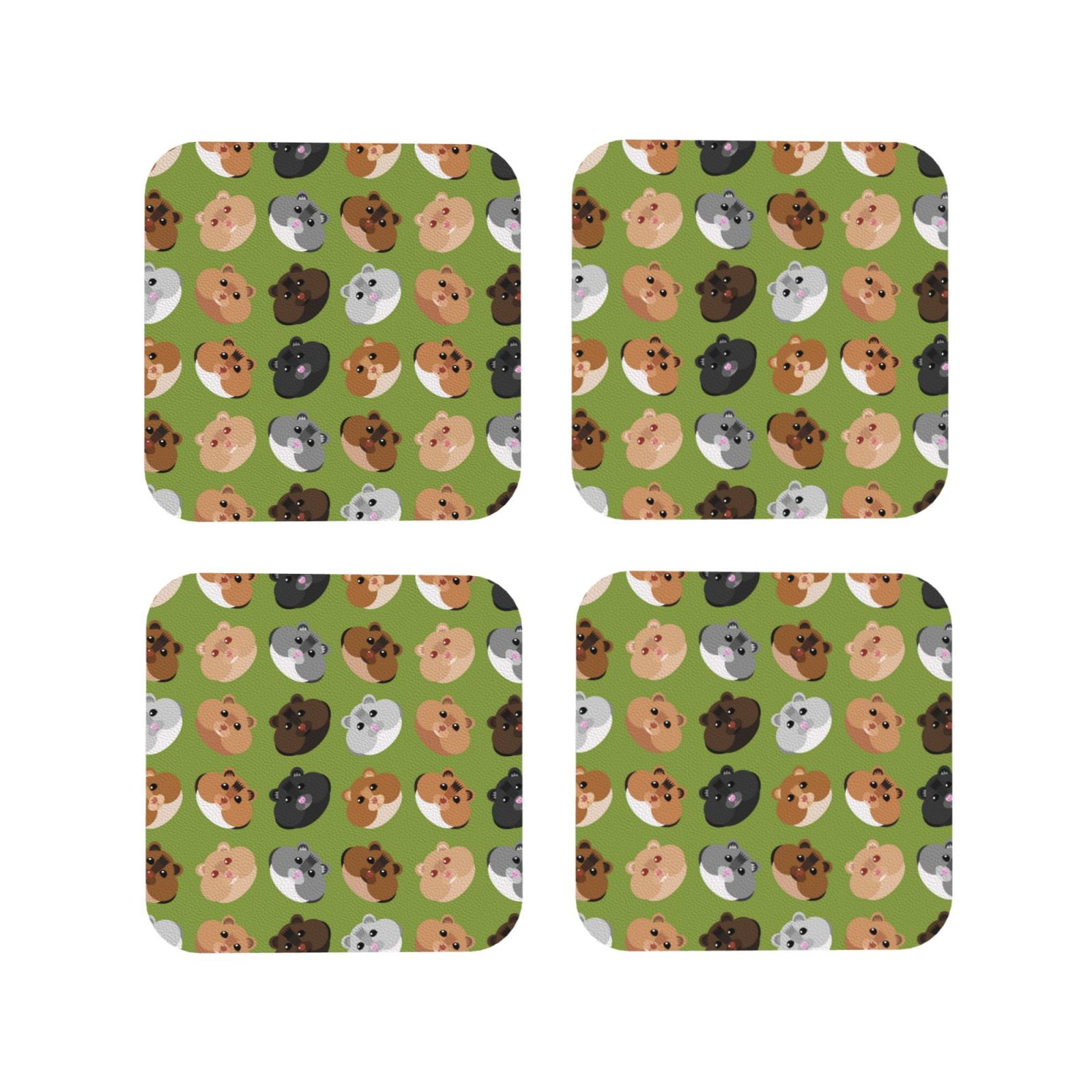 Leather Coasters with Heat-resistant for Drinks, Cartoon Cute Hamster ...