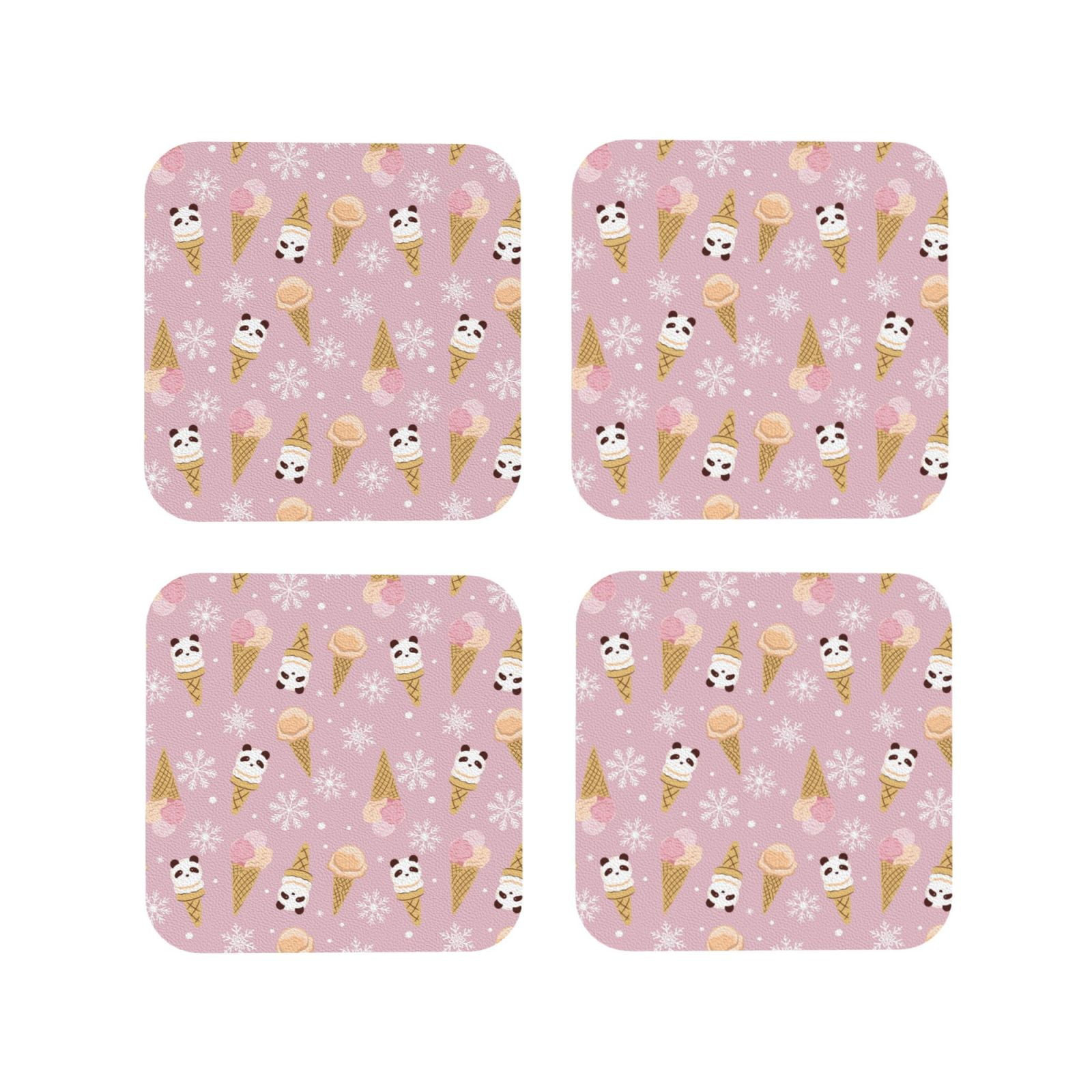 Leather Coasters with Heat-resistant for Drinks, Cartoon Cute Panda ...