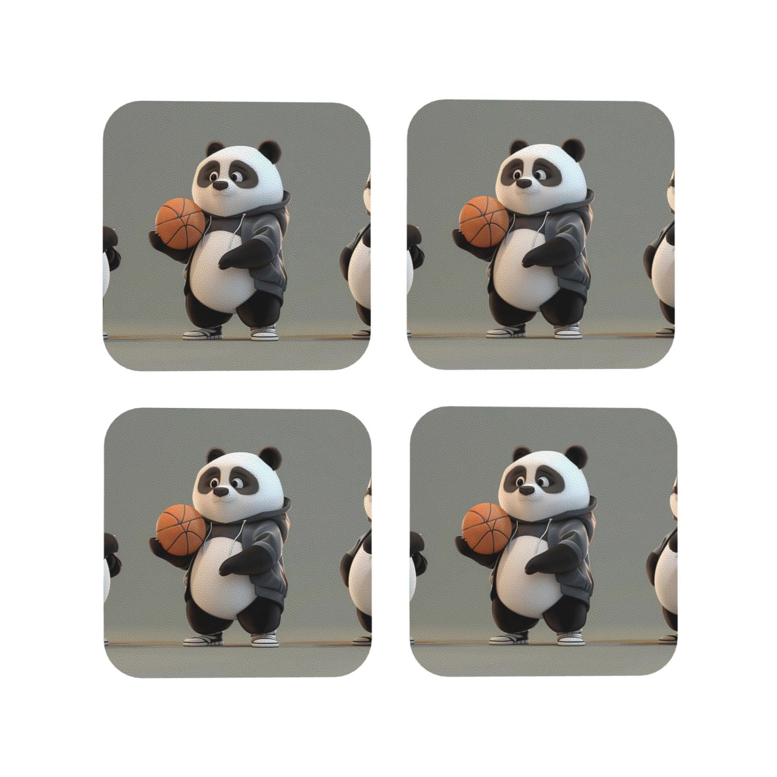 Leather Coasters with Heat-resistant for Drinks, Cartoon Pandas ...