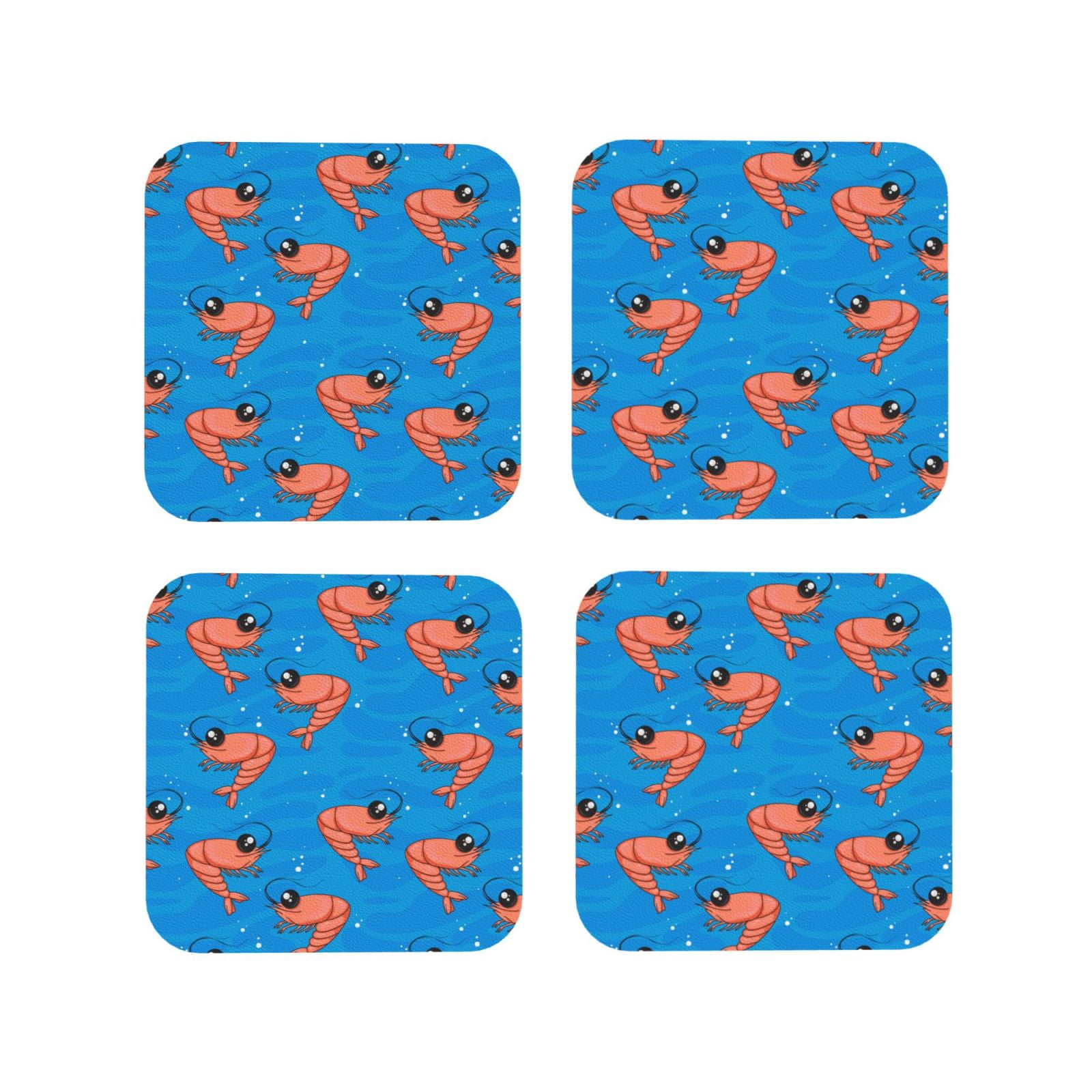 Leather Coasters with Heat-resistant for Drinks, Cartoon Shrimp Print ...