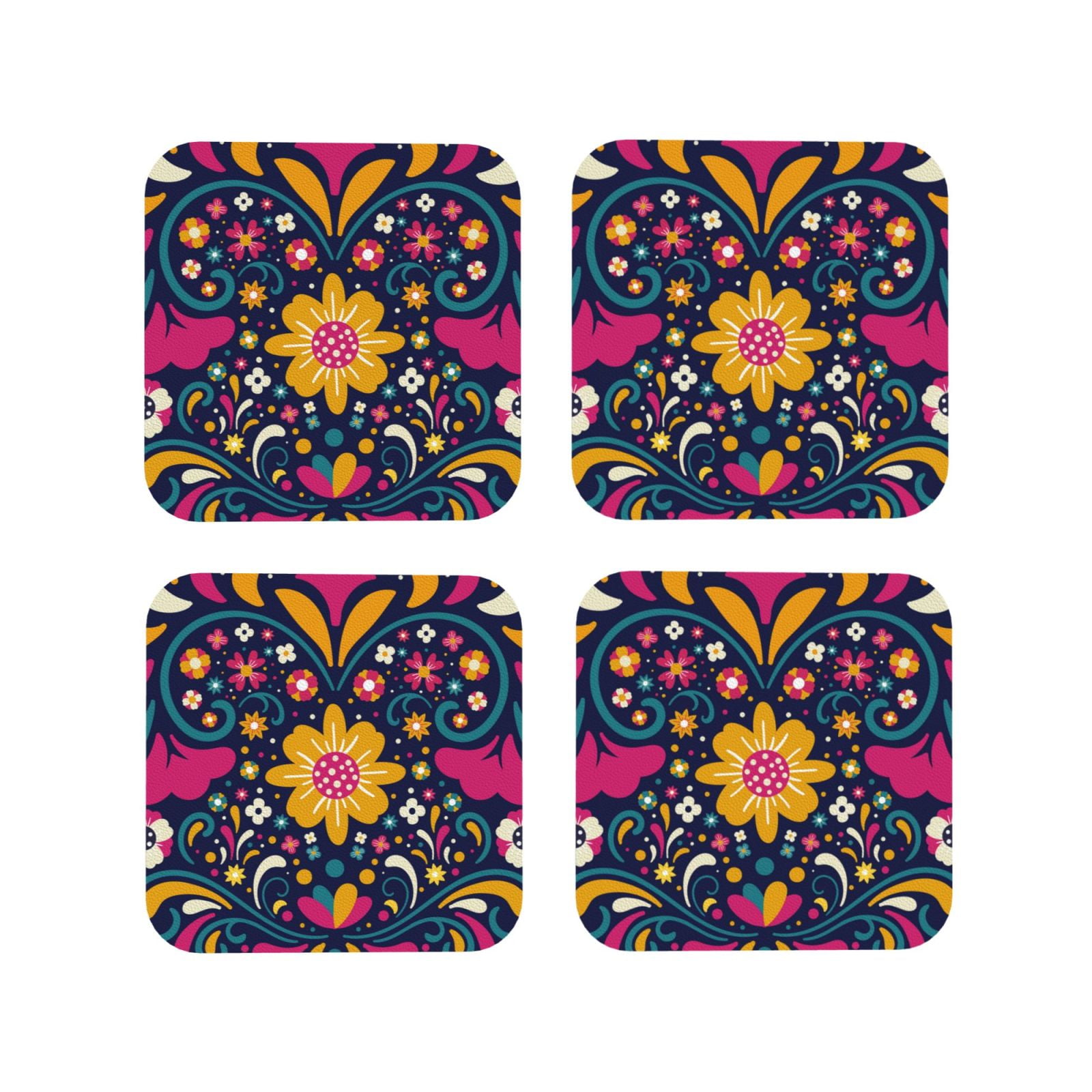 Leather Coasters with Heat-resistant for Drinks, Cinco De Mayo Floral ...