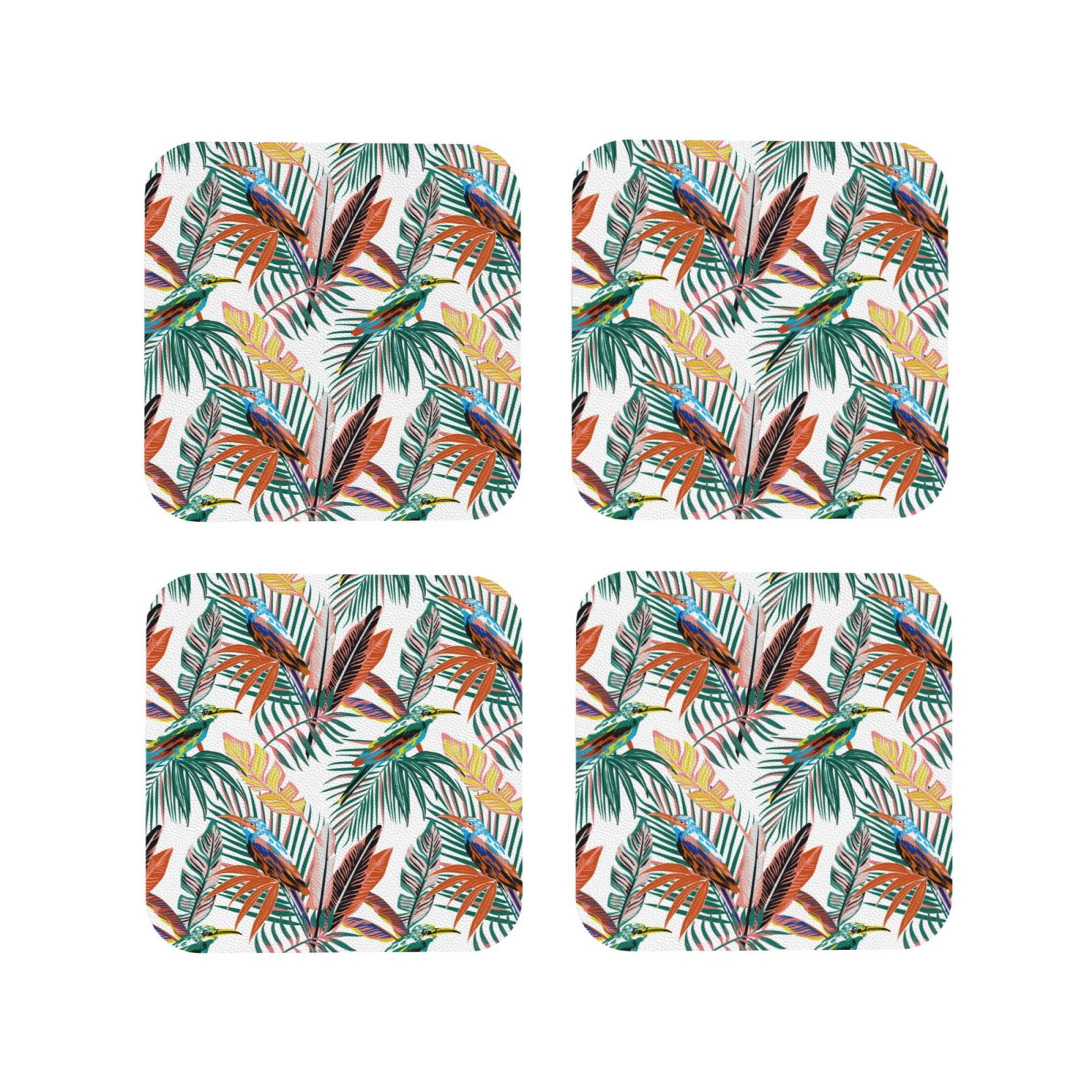 Leather Coasters with Heat-resistant for Drinks, Colorful Bird Palm ...