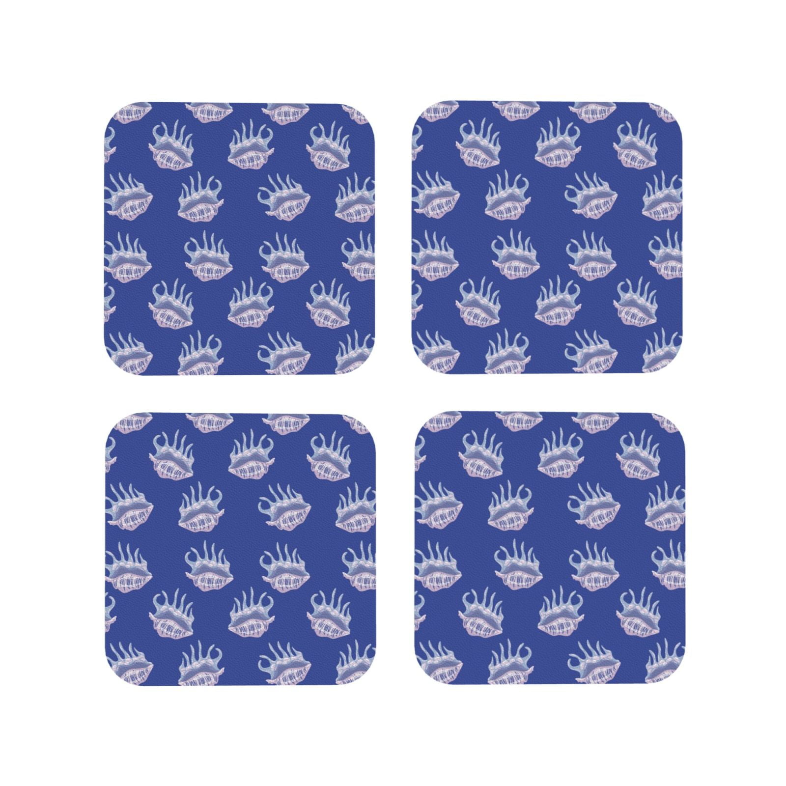 Leather Coasters with Heat-resistant for Drinks, Conch Print Navy Blue ...