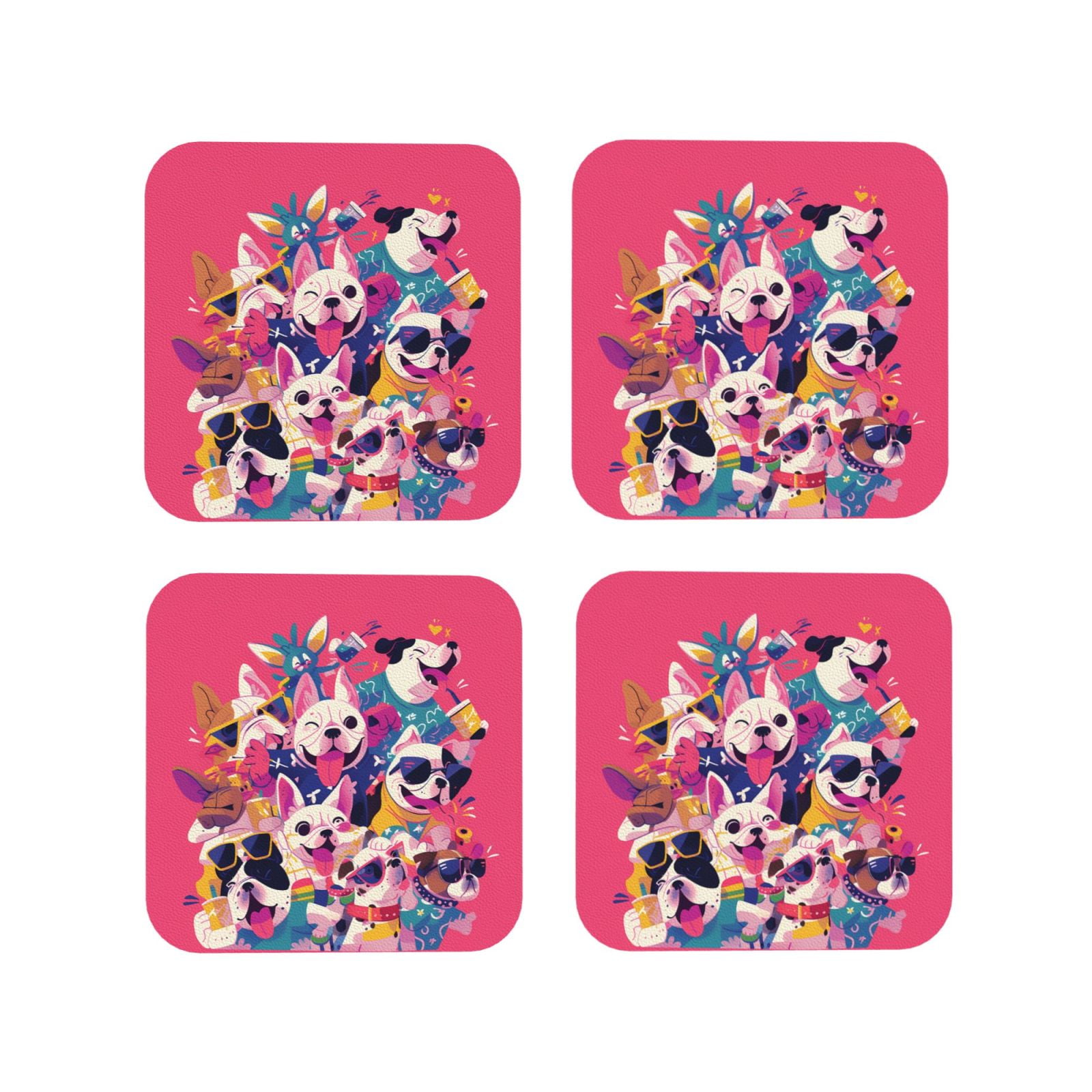 Leather Coasters with Heat-resistant for Drinks, Cool French Bulldog No ...