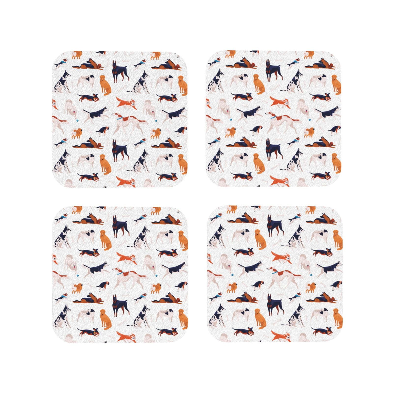 Leather Coasters with Heat-resistant for Drinks, Cute Dog Spotted Cup ...