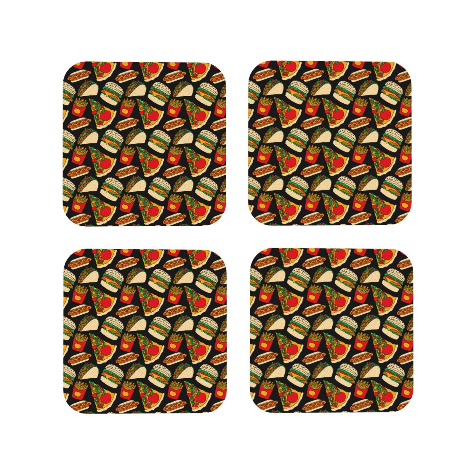 Leather Coasters with Heat-resistant for Drinks, Cute Food French Fries ...