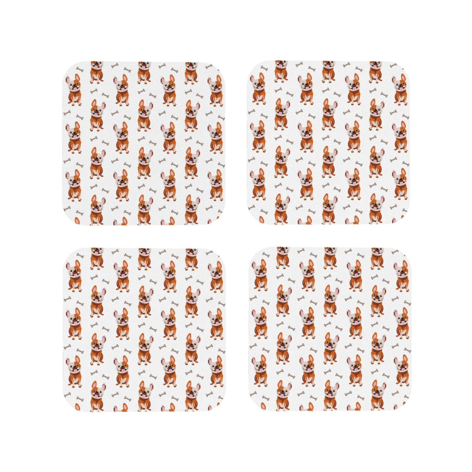 Leather Coasters with Heat-resistant for Drinks, Cute French Bulldog ...