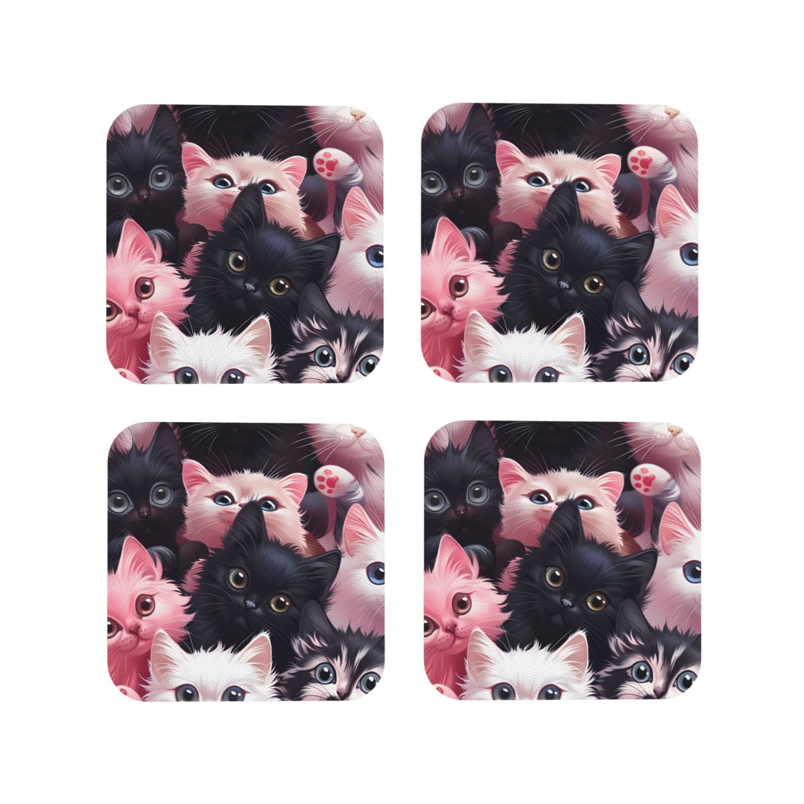 Leather Coasters with Heat-resistant for Drinks, Cute Kittens Group ...