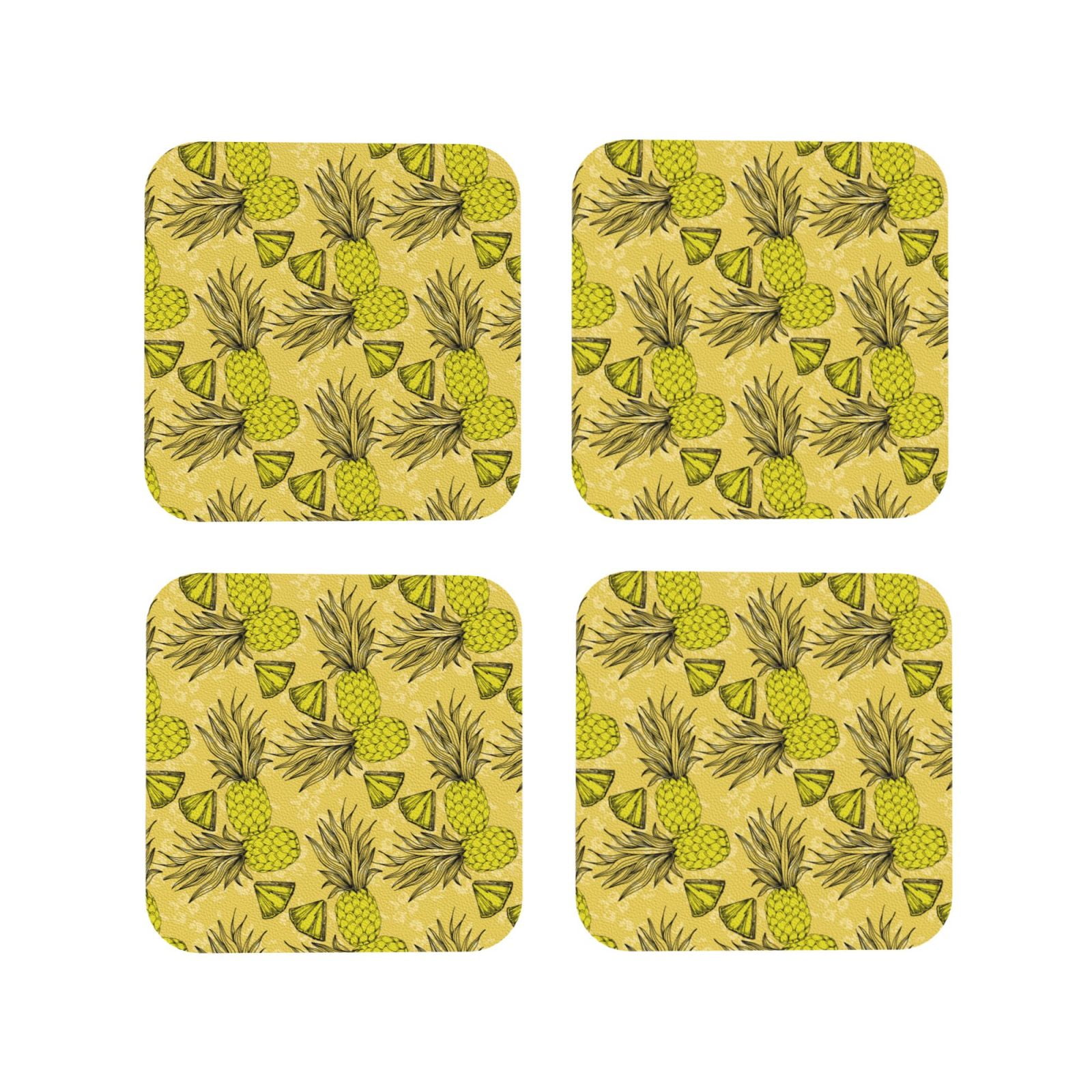 Leather Coasters with Heat-resistant for Drinks, Cute Pineapple Retro ...
