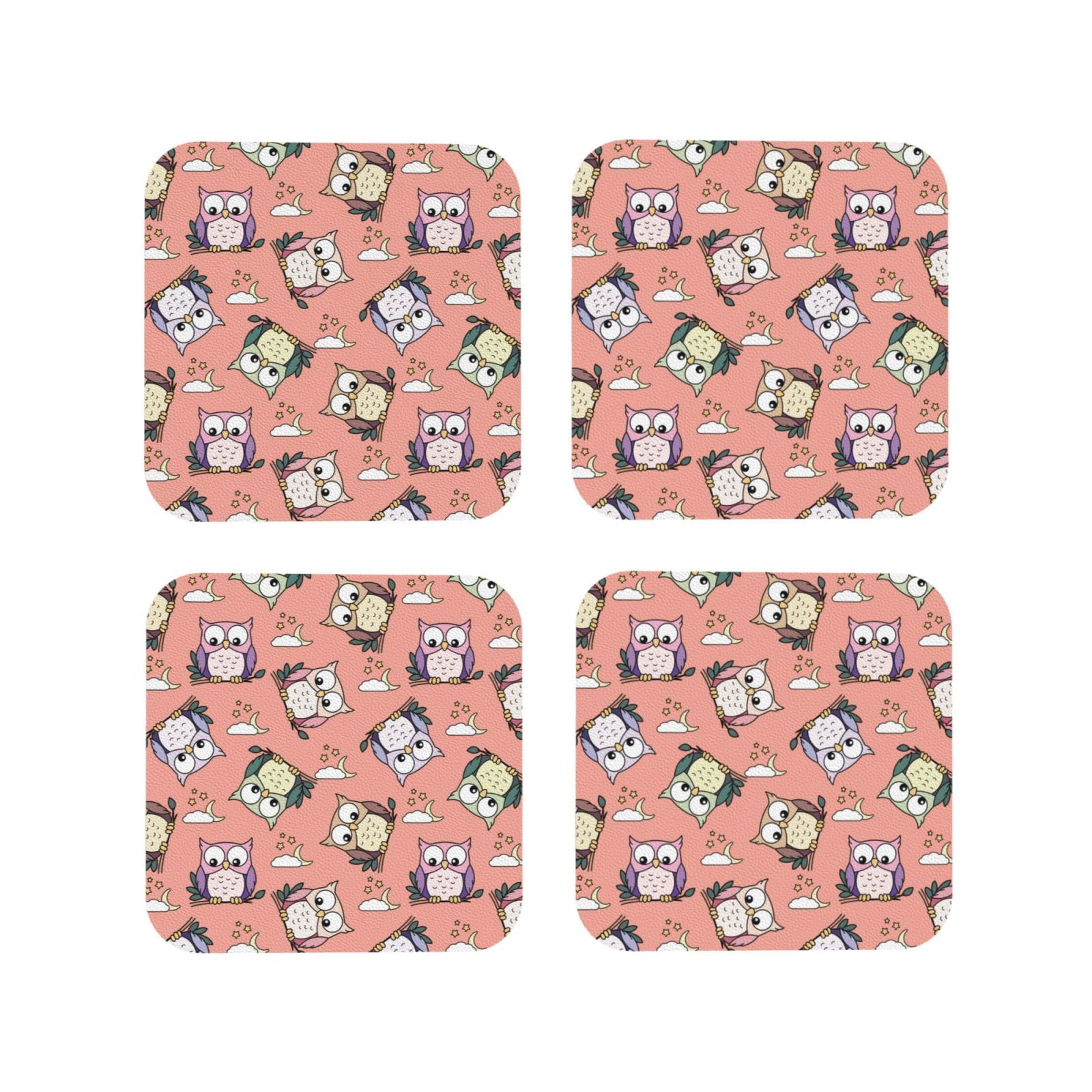Leather Coasters with Heat-resistant for Drinks, Cute Star Moon Owl Cup ...
