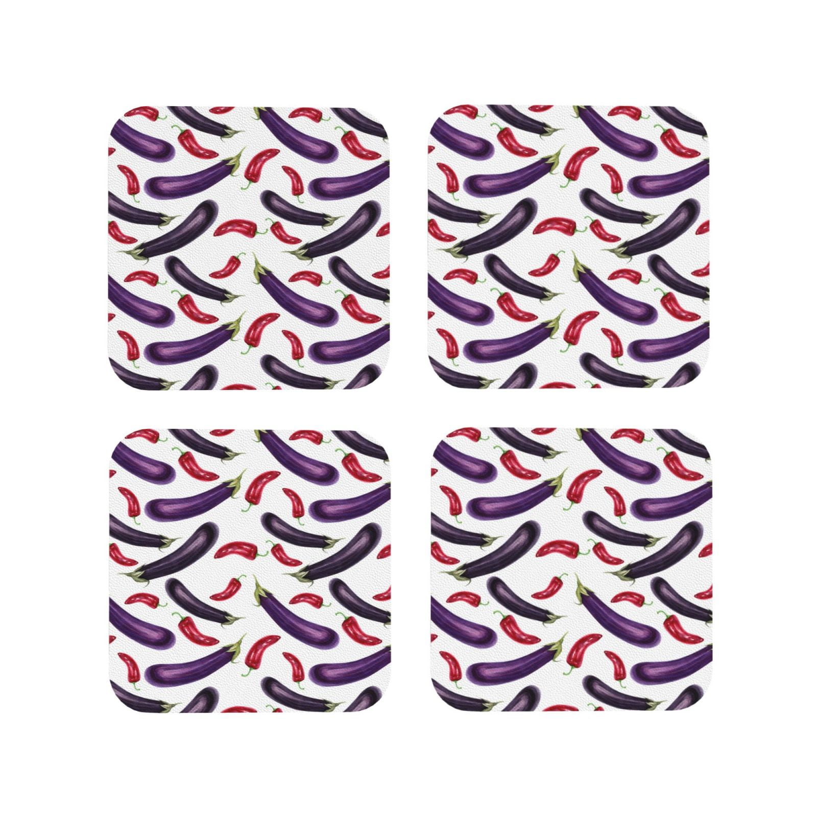 Leather Coasters with Heat-resistant for Drinks, Eggplant chili Print ...