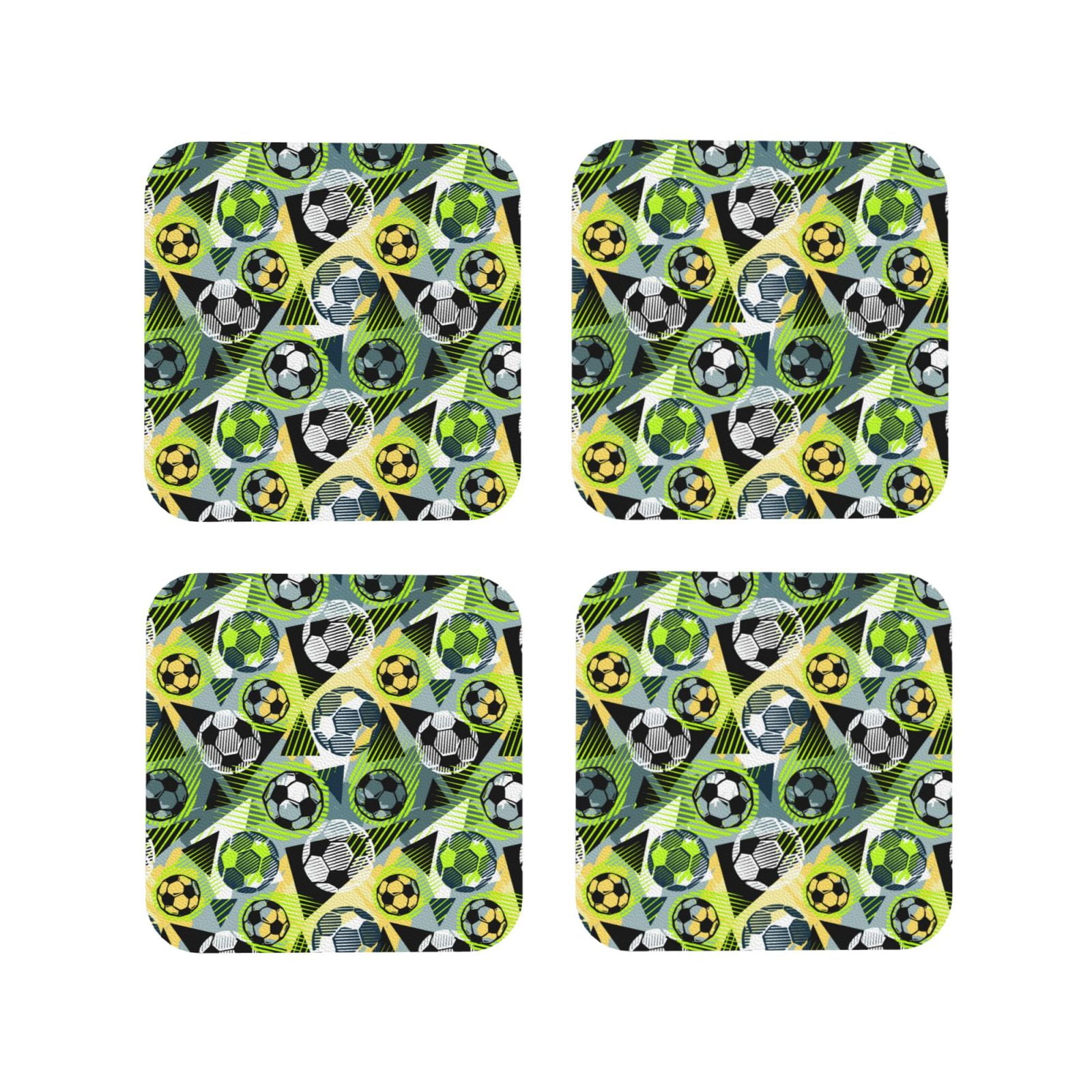 Leather Coasters with Heat-resistant for Drinks, Football Doodle Cup ...