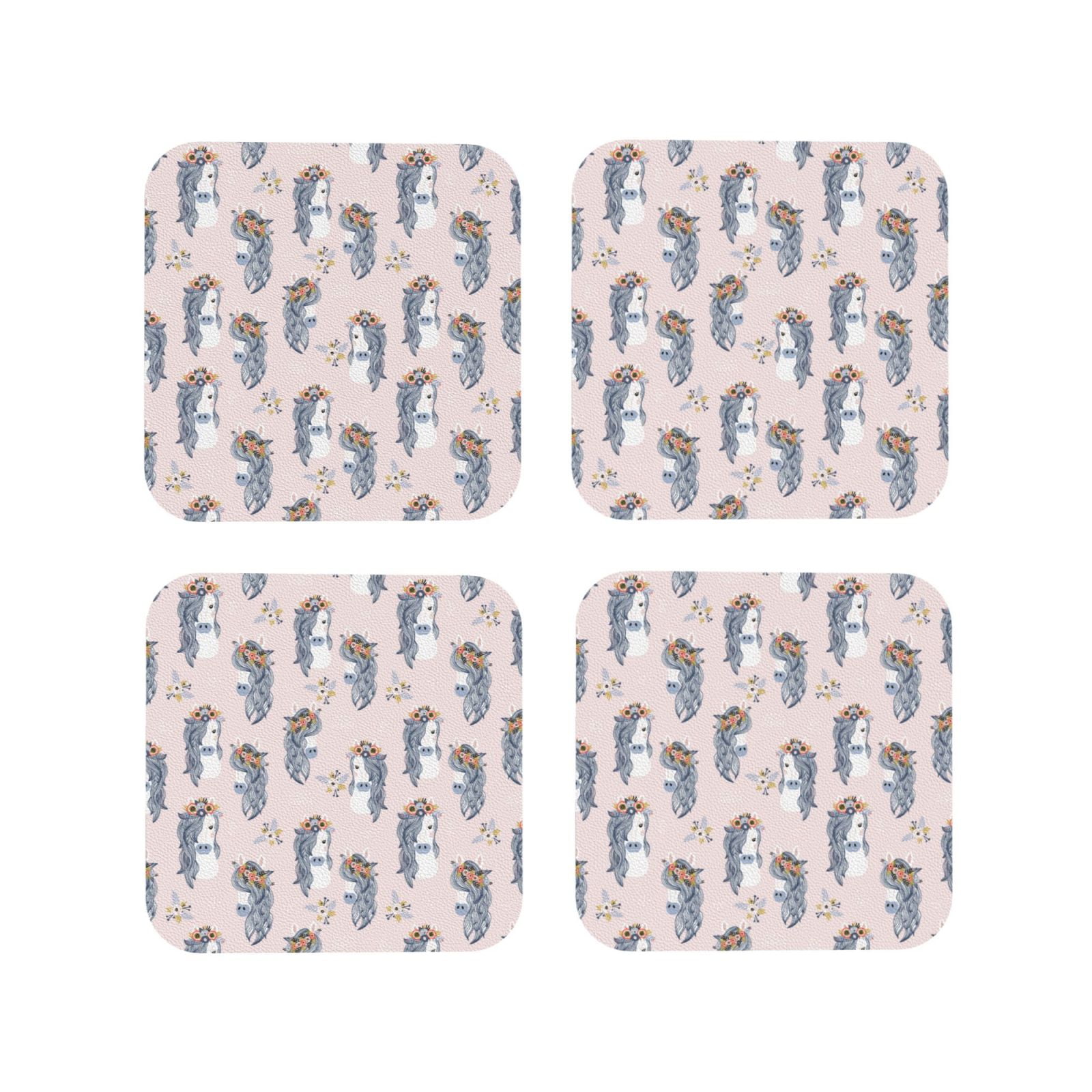 Leather Coasters with Heat-resistant for Drinks, Funny Long Hair Horse ...