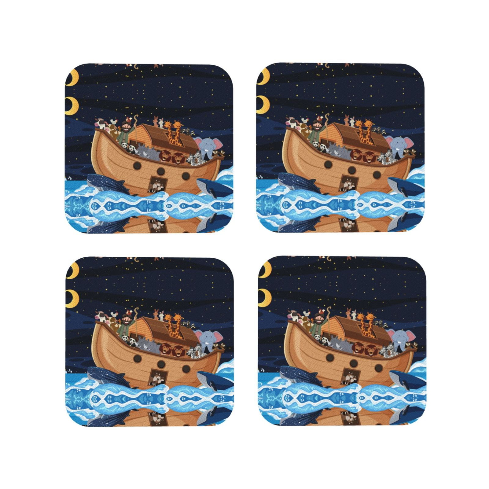 Leather Coasters with Heat-resistant for Drinks, Ocean Scene with Noah ...