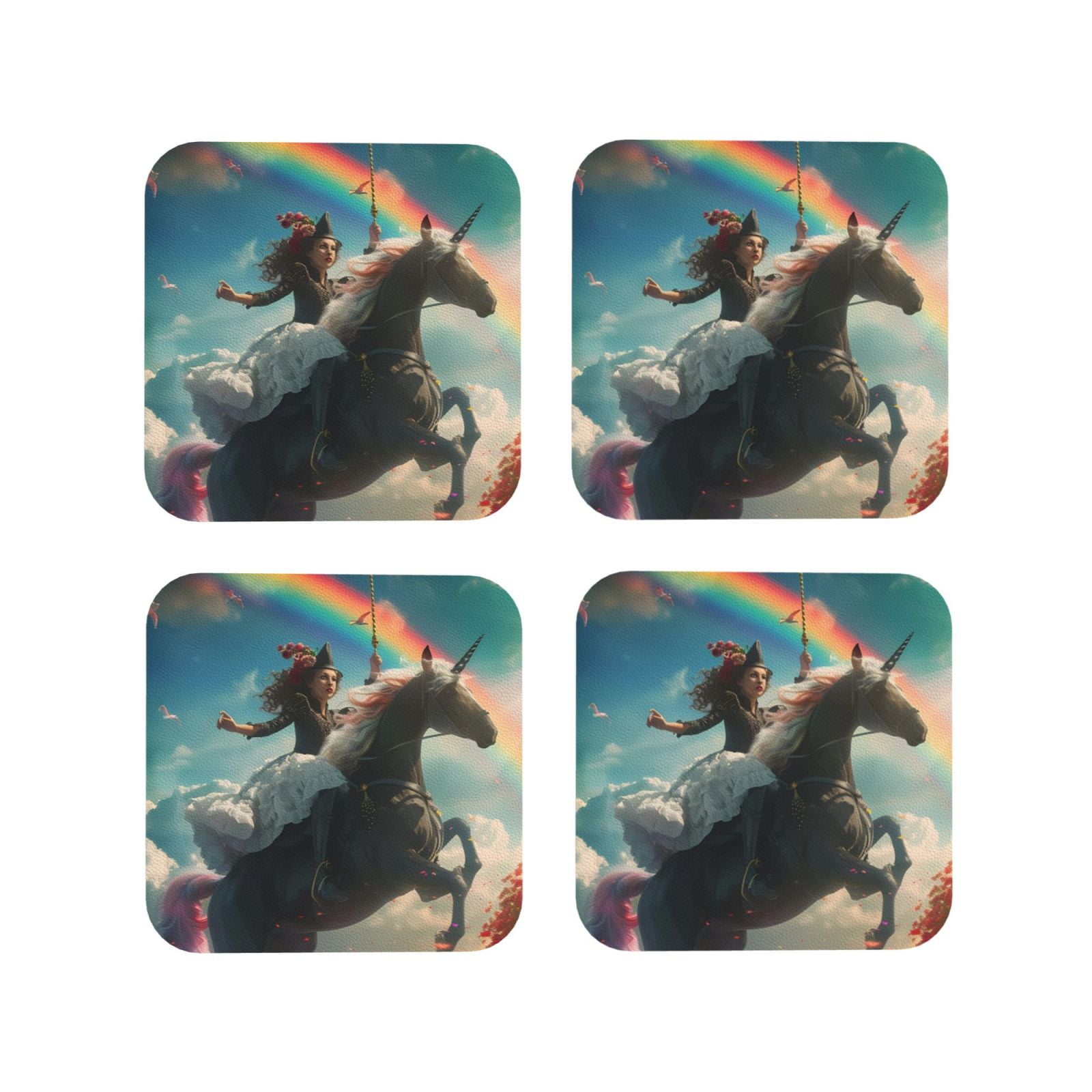 Leather Coasters with Heat-resistant for Drinks, Rainbow Horse with ...