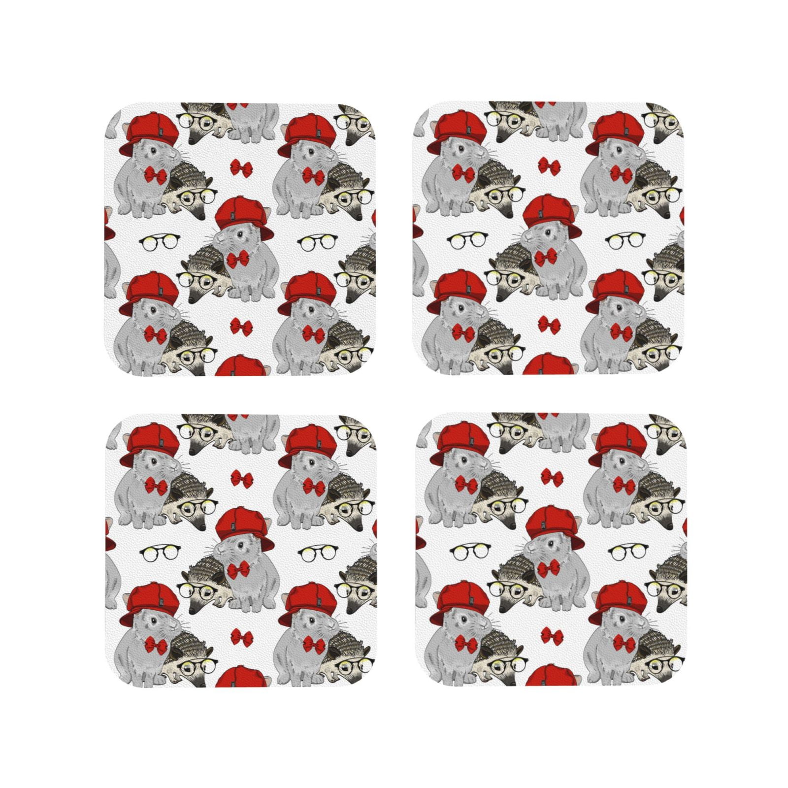 Leather Coasters with Heat-resistant for Drinks, Red Hat Cute Rabbit ...