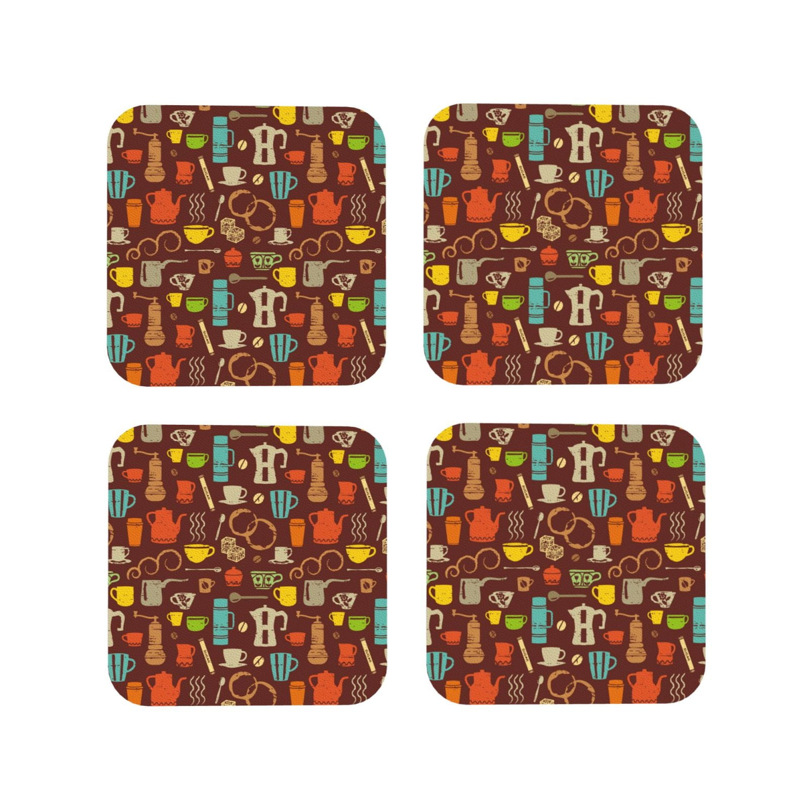 Leather Coasters with Heat-resistant for Drinks, Retro Coffee Cup ...