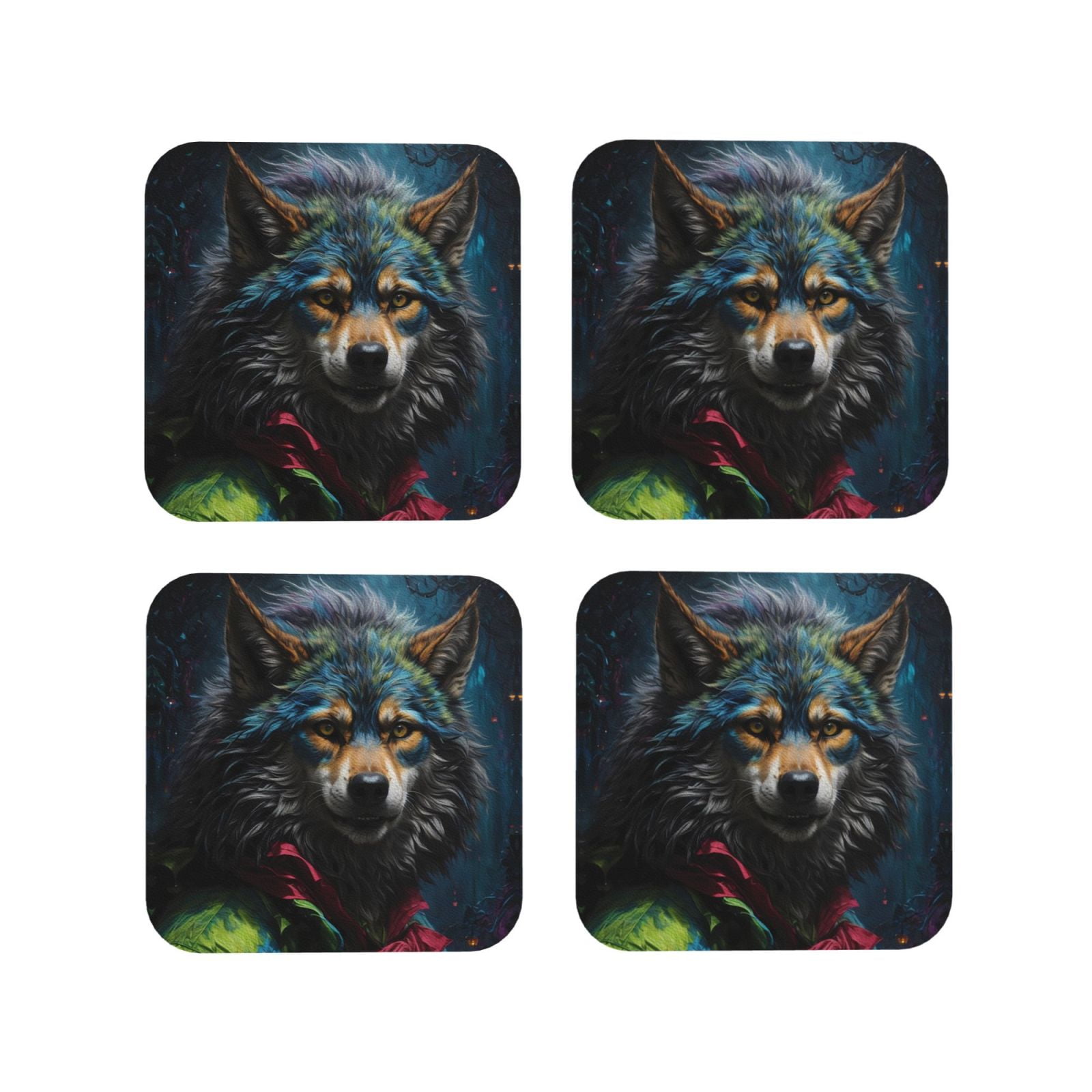 Leather Coasters with Heat-resistant for Drinks, Vintage Wolf Warrior ...