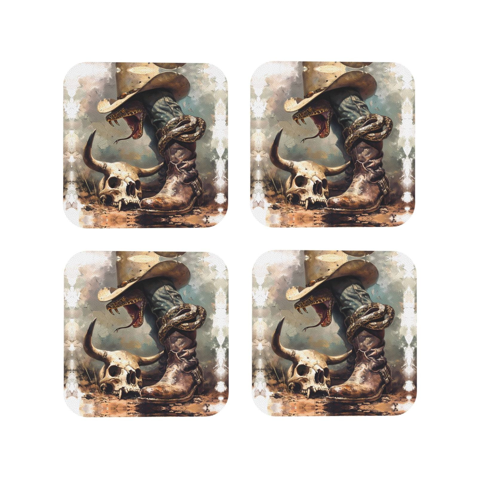 Leather Coasters with Heat-resistant for Drinks, Western Cowboy Snake ...