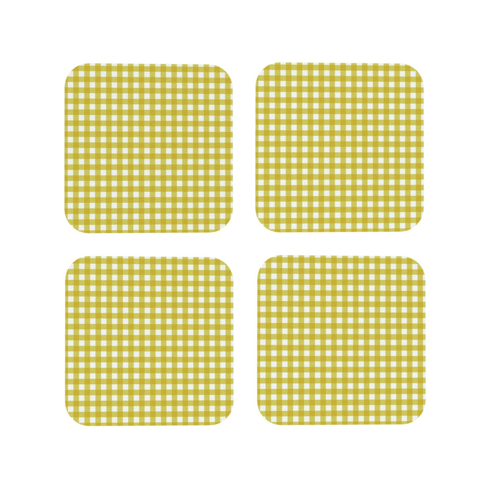 Leather Coasters with Heat-resistant for Drinks, Yellow Checkboard Cup ...