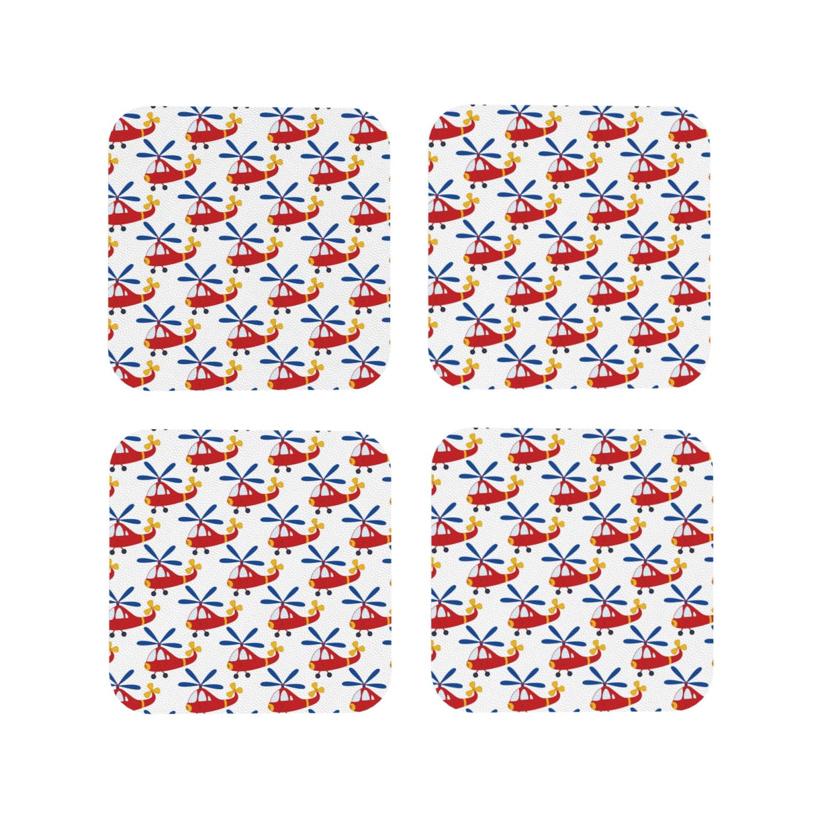 Leather Coasters with Heat-resistant for Drinks, cartoon helicopter Cup ...