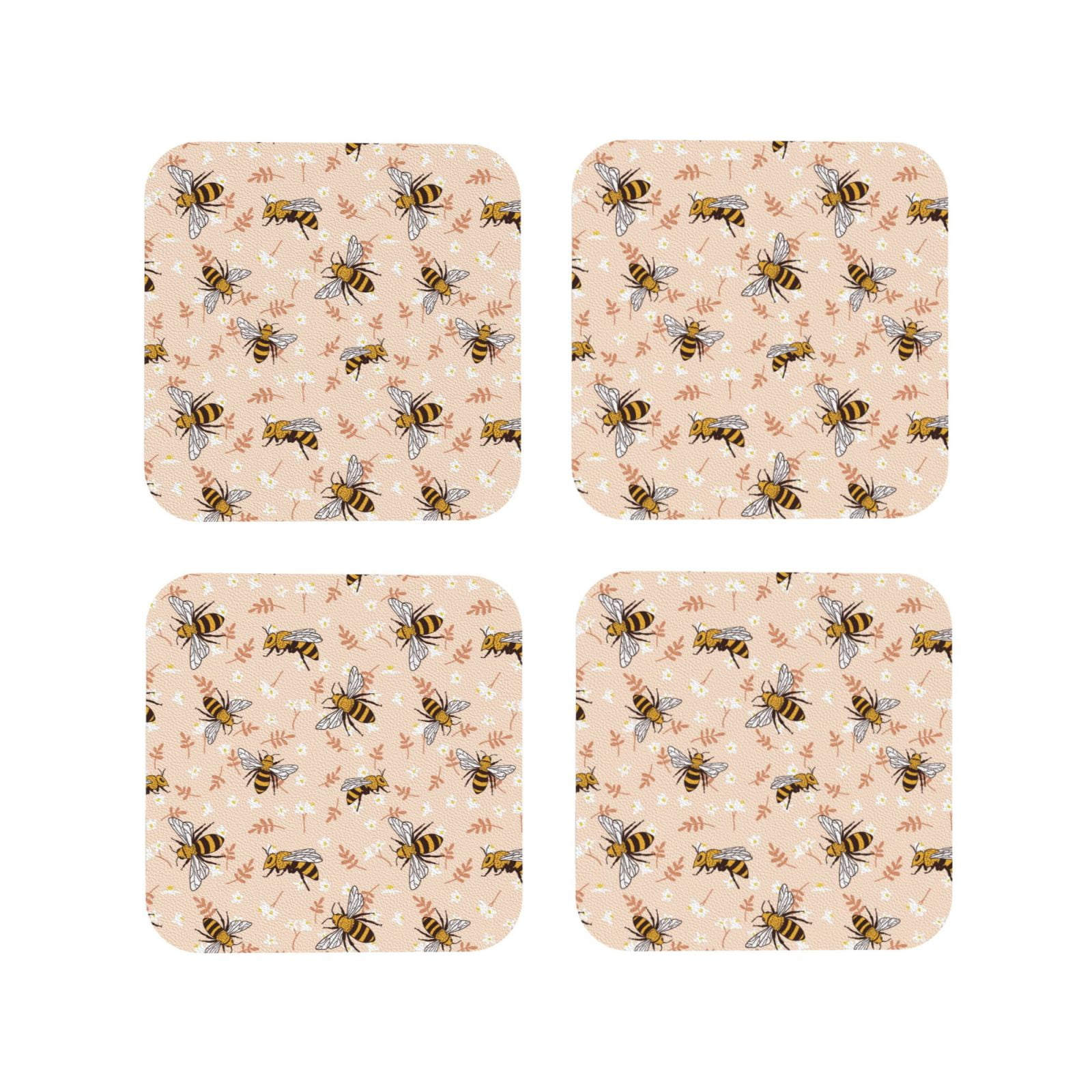 Leather Coasters with Heat-resistant for Drinks, cute bee print Cup ...
