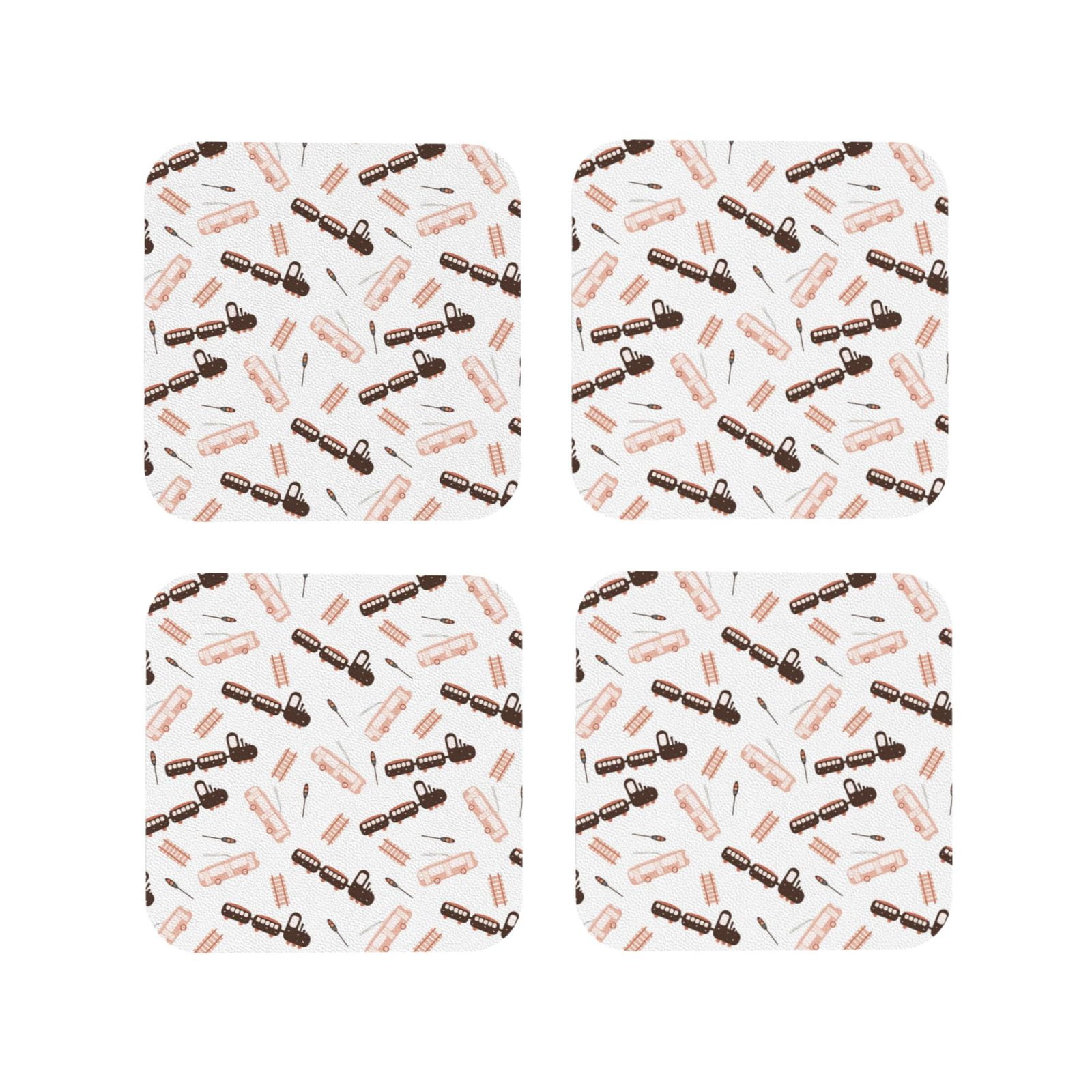 Leather Coasters with Heat-resistant for Drinks, traffic Train Pattern ...