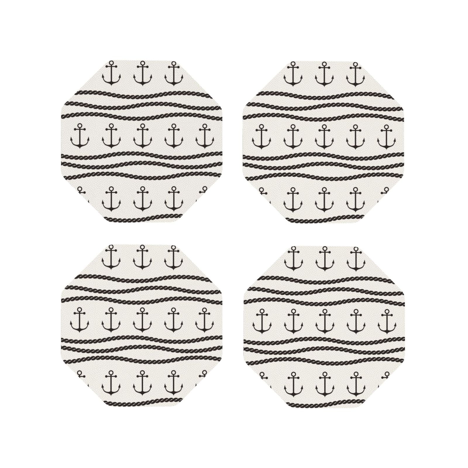 Leather Coasters Set of 4 - Anchors and Ropes Lightweight Non-Slip ...