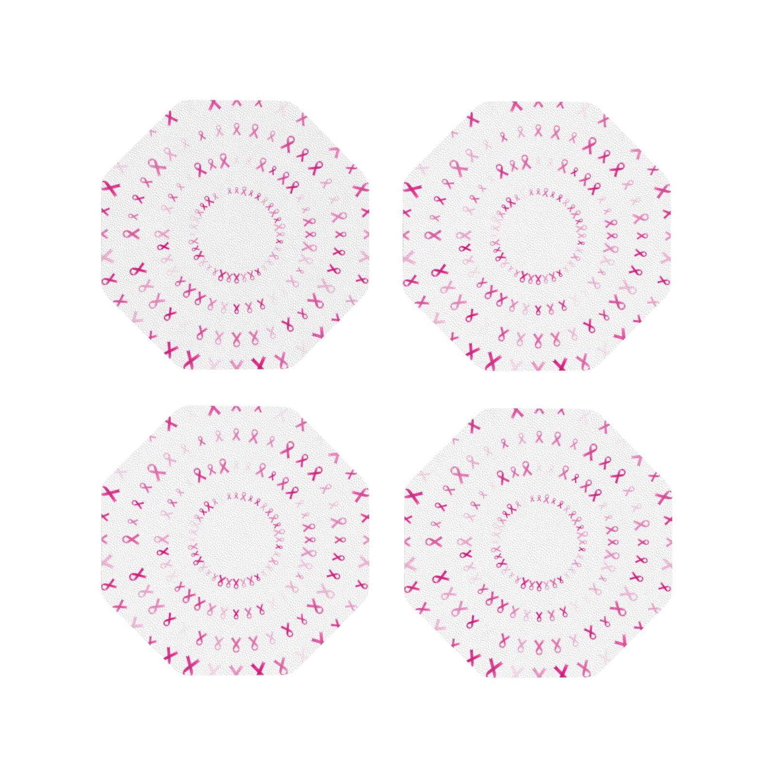 Leather Coasters Set of 4 - Breast Cancer Awareness (4) Lightweight Non ...