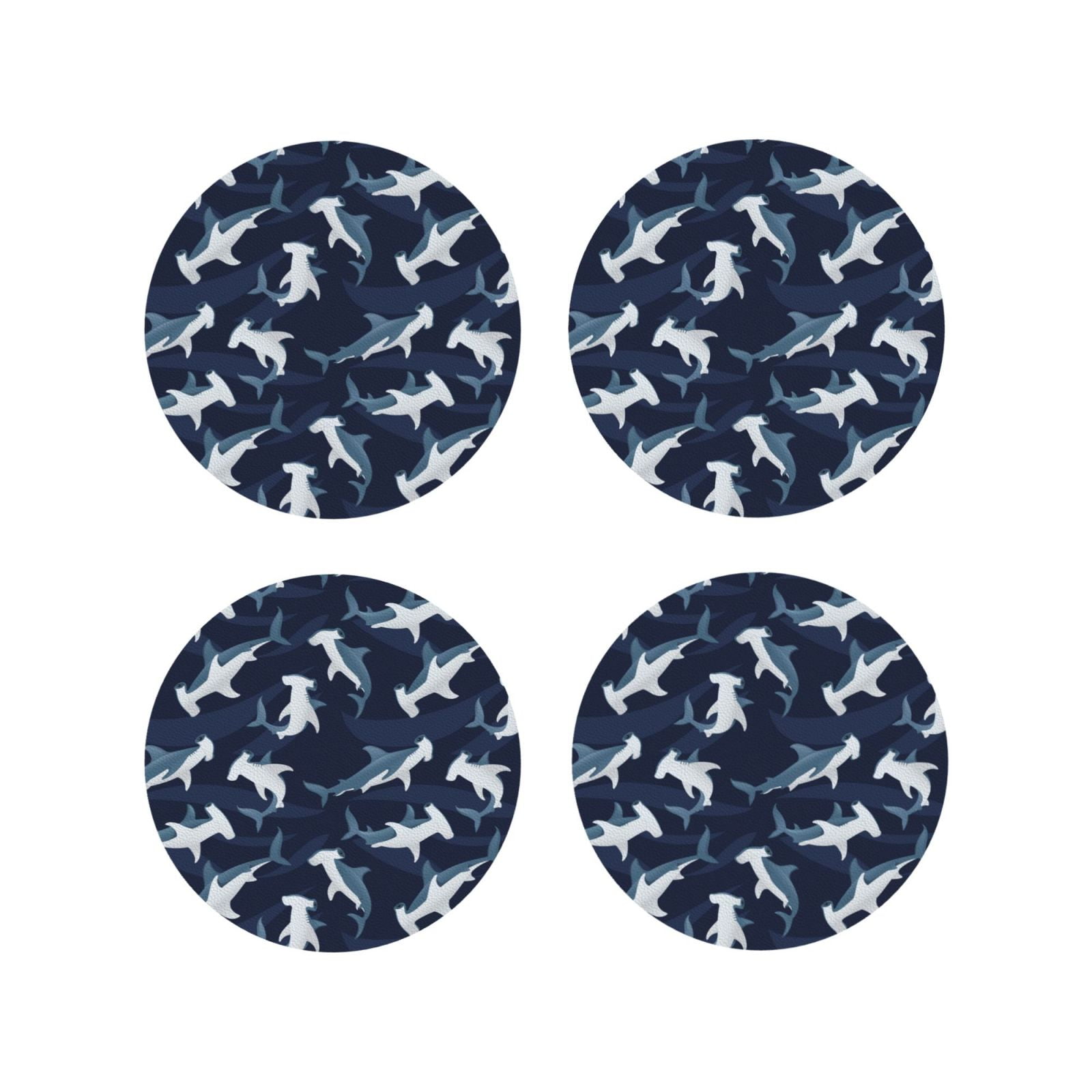 Leather Coasters Set of 4 - Cartoon Cute Hammerhead Shark Lightweight ...