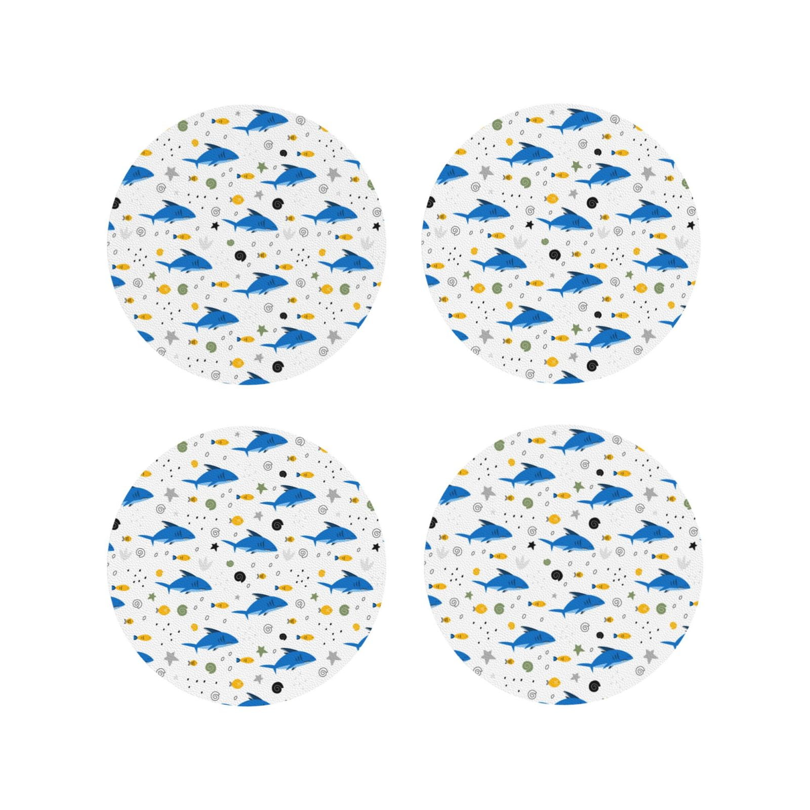 Leather Coasters Set of 4 - Cartoon Cute Shark Lightweight Non-Slip ...