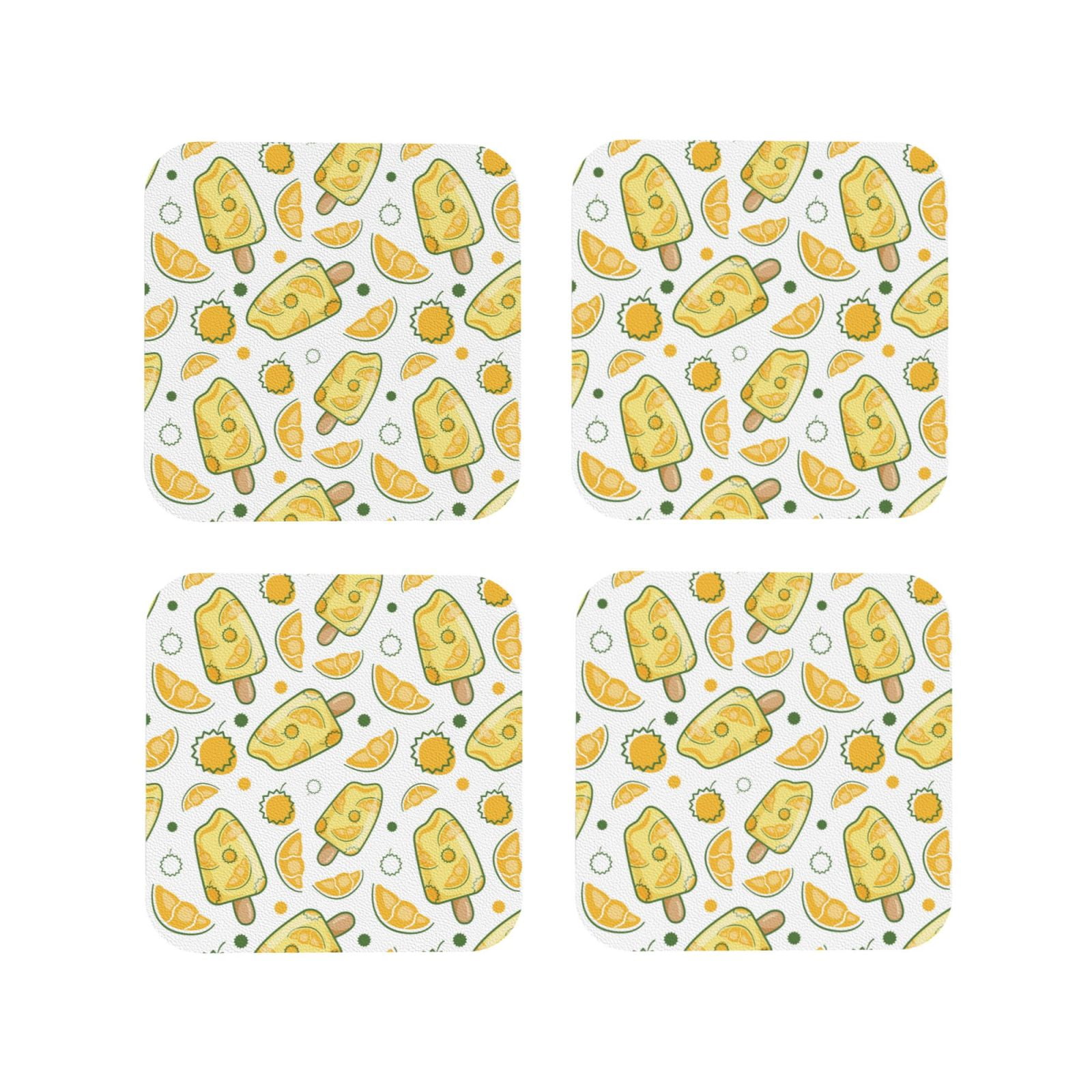Leather Coasters Set of 4 - Cute Durian Ice Cream Lightweight Non-Slip ...
