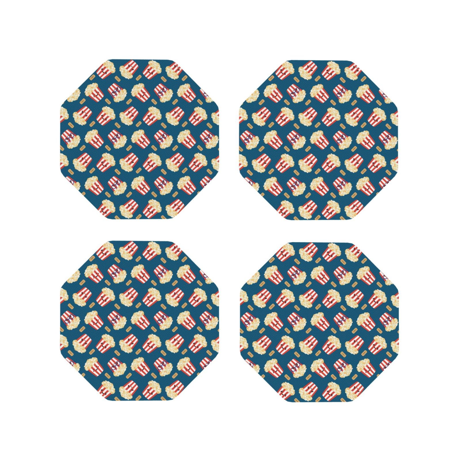 Leather Coasters Set of 4 - Cute Popcorn Expression Lightweight Non ...