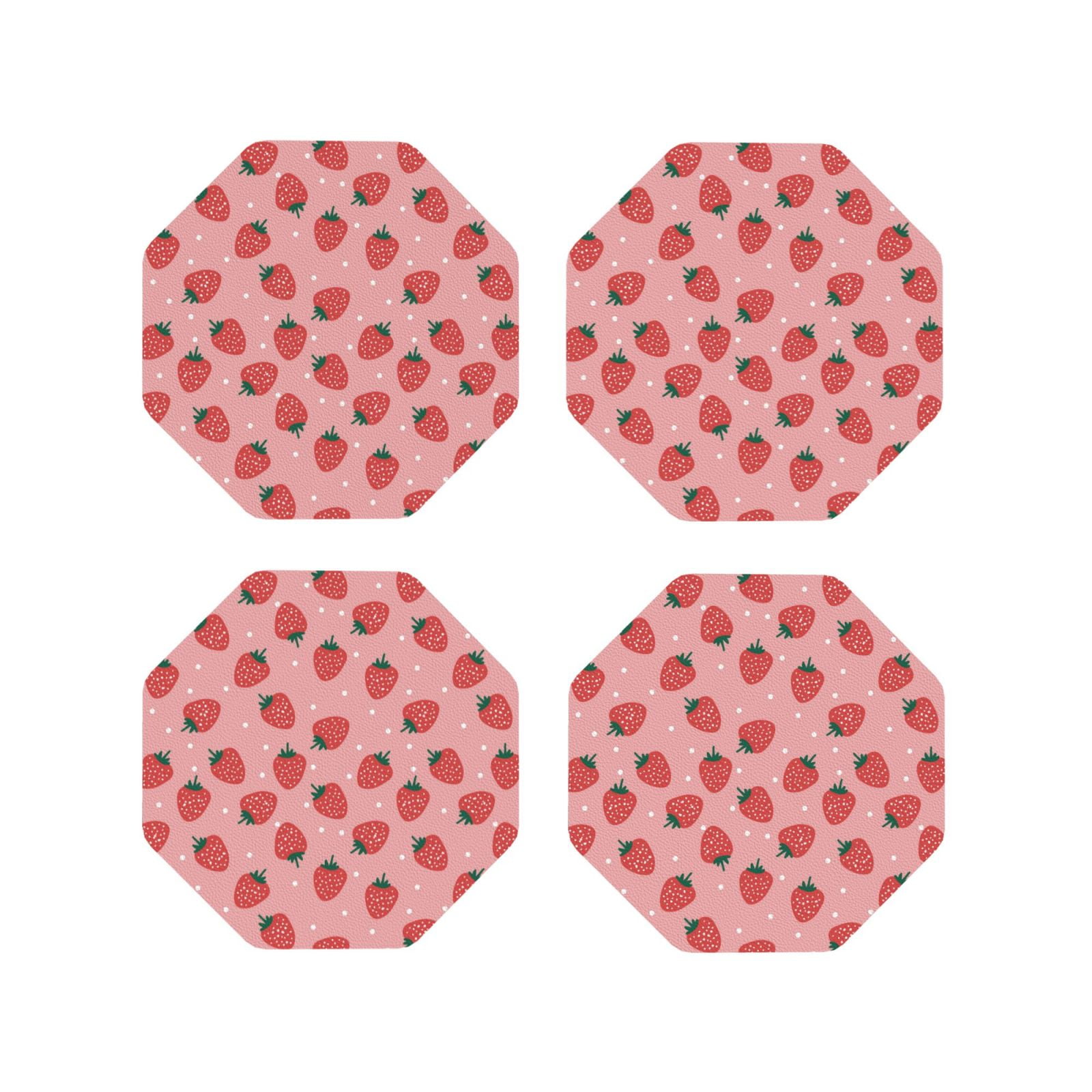 Leather Coasters Set of 4 - Cute Strawberry Starry Sky Pink Lightweight ...