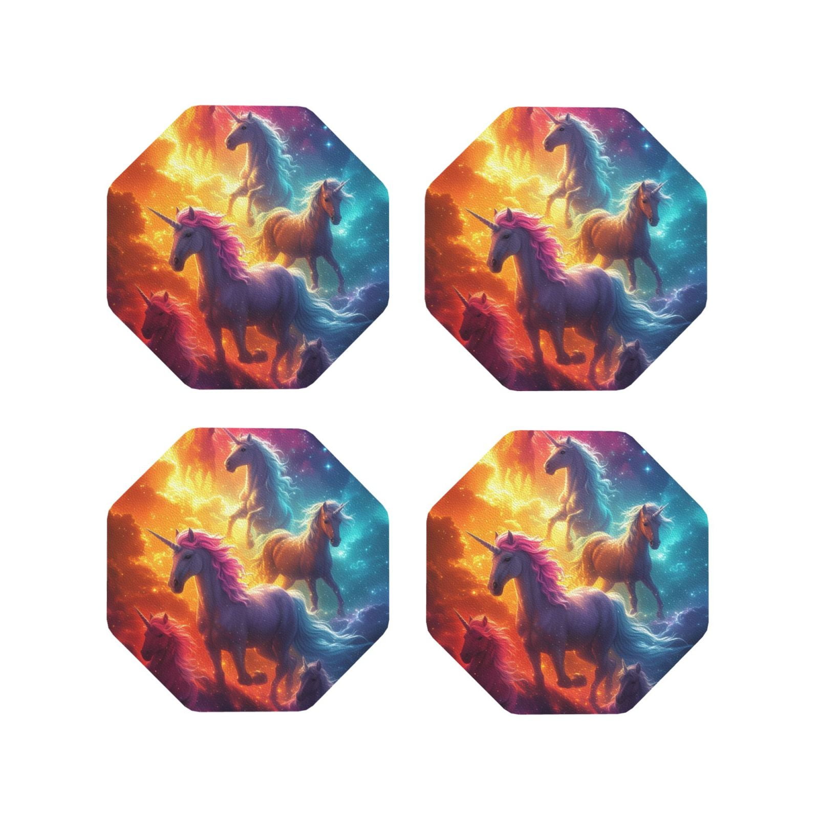 Leather Coasters Set of 4 - Dreamy Night Sky White Horse Lightweight ...