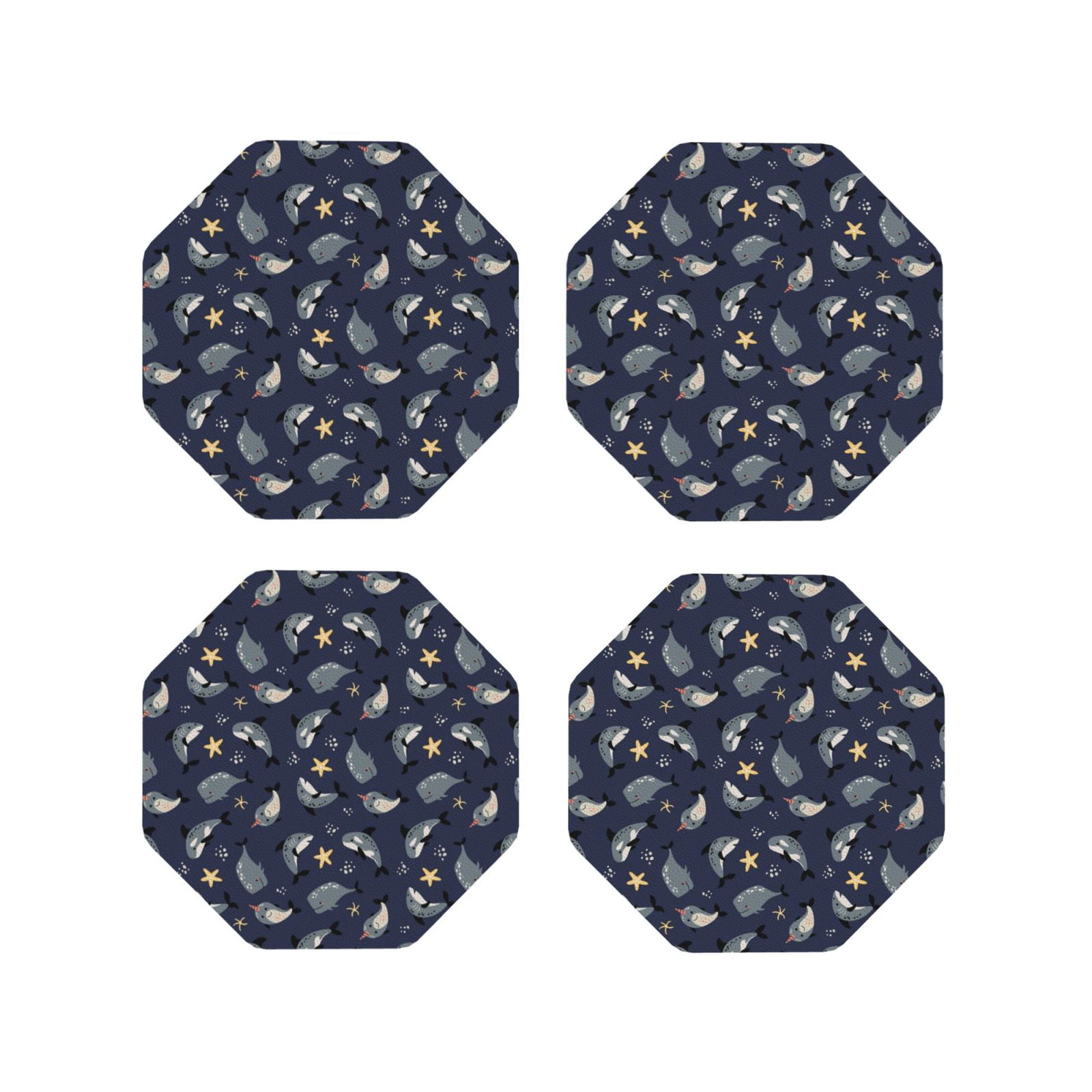 Leather Coasters Set of 4 - Funny Cartoon Cute Shark Whale Lightweight ...