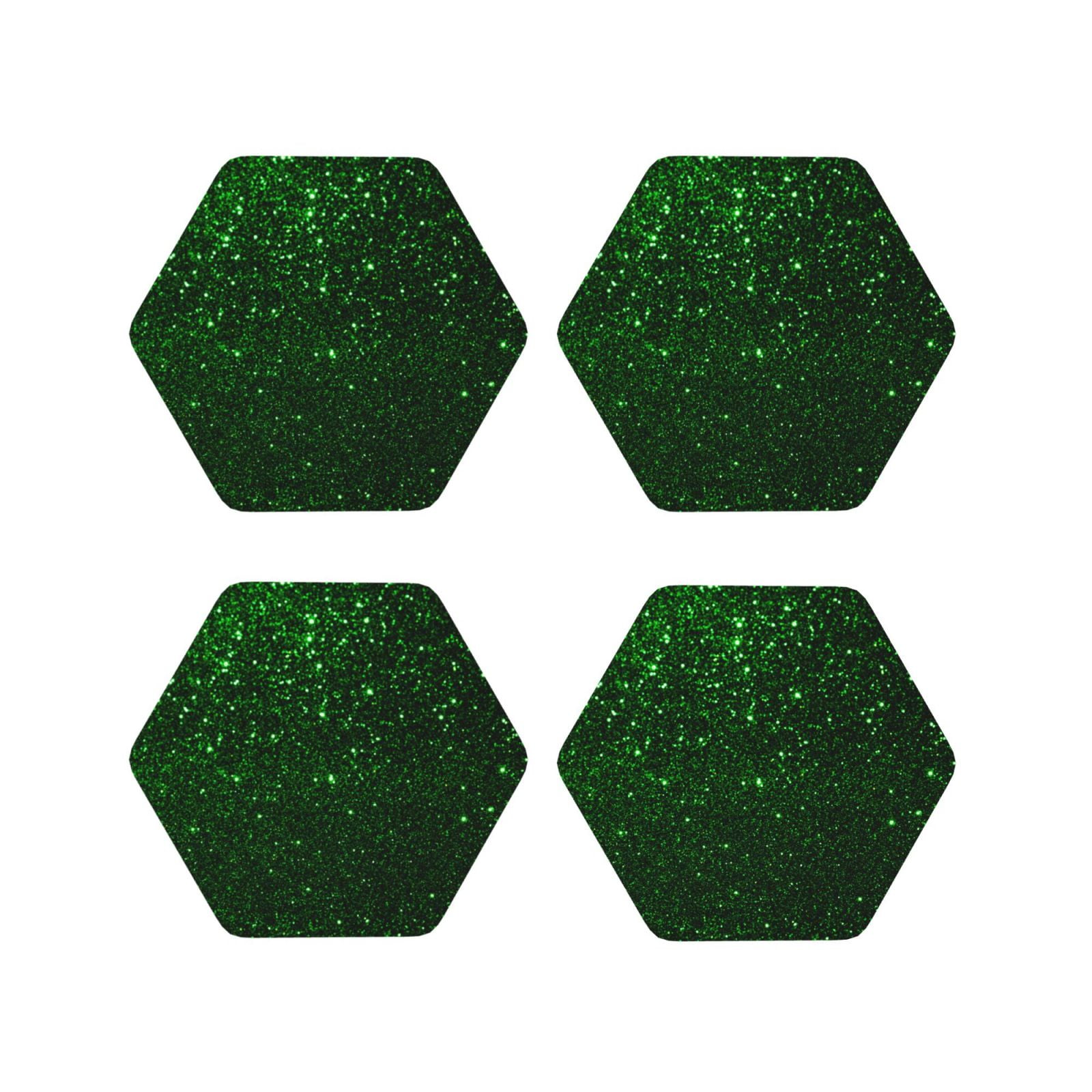 Leather Coasters Set of 4 - Green Sparkling Lightweight Non-Slip Drink ...