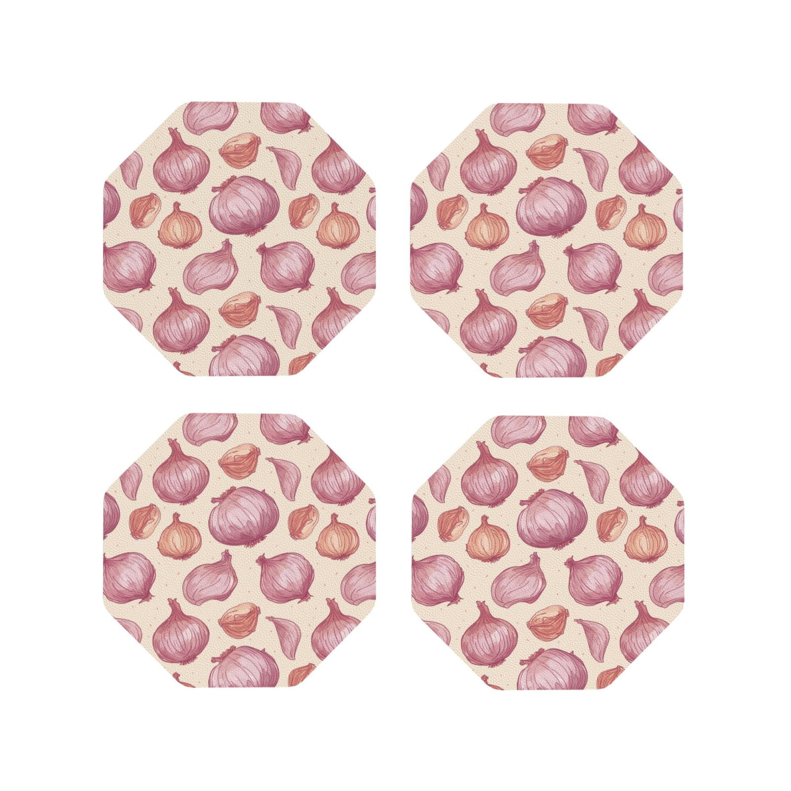 Leather Coasters Set of 4 - Onion Pattern funny Lightweight Non-Slip ...