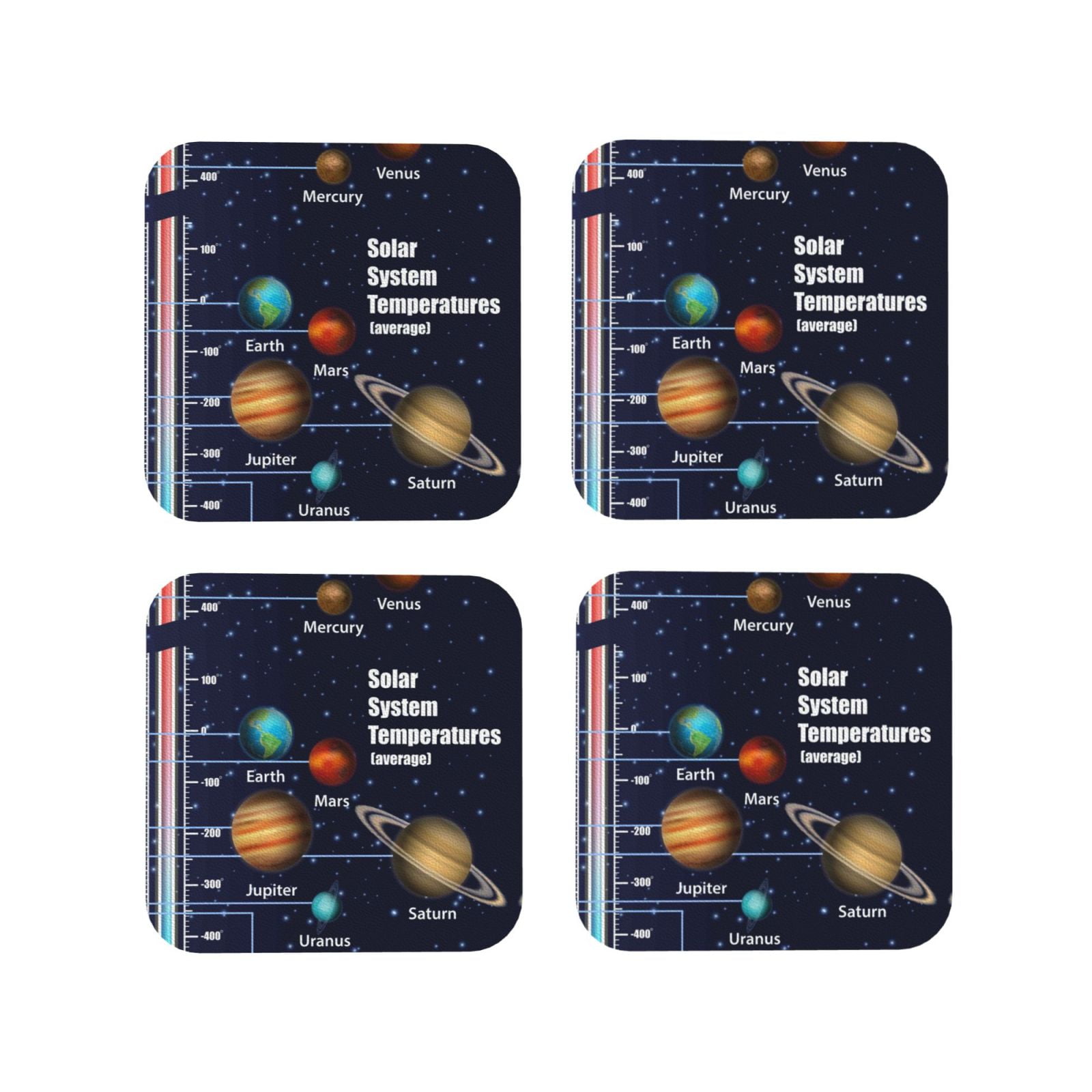 Leather Coasters Set of 4 - Solar System Temperatures Diagram ...