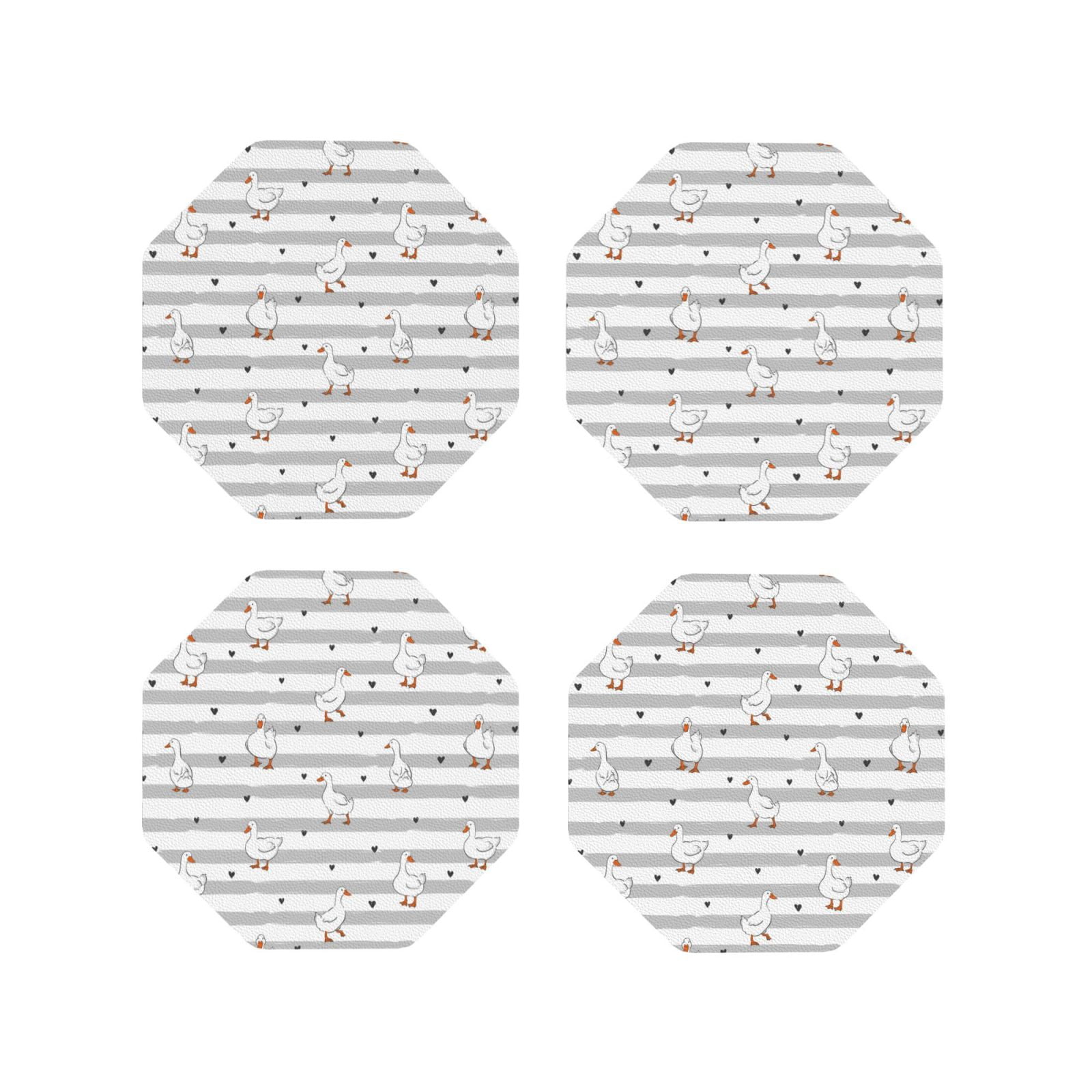 Leather Coasters Set of 4 - Striped Cartoon Cute Duck Lightweight Non ...