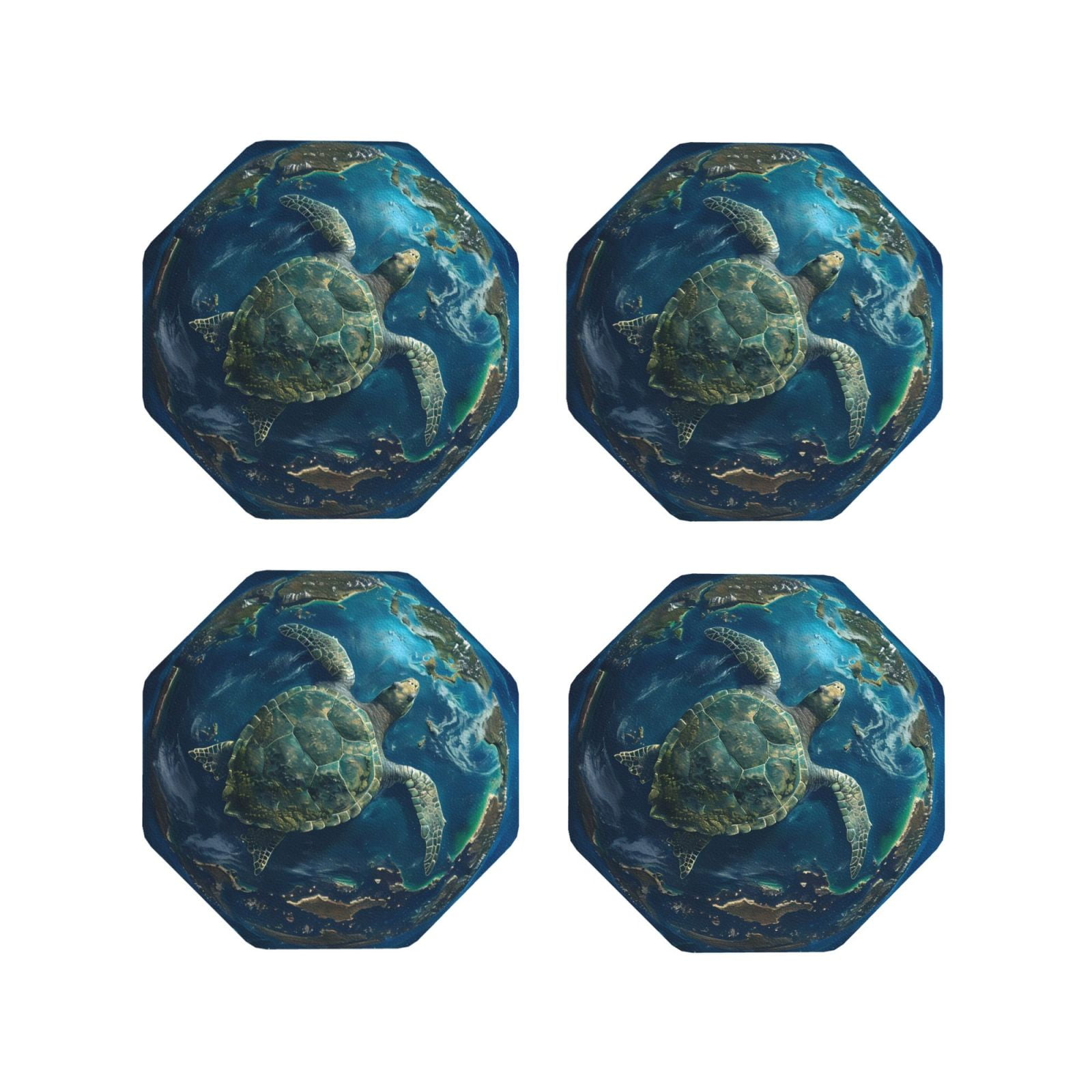 Leather Coasters of 4, Artistic Turtle Earth Drink Coasters Foe ...