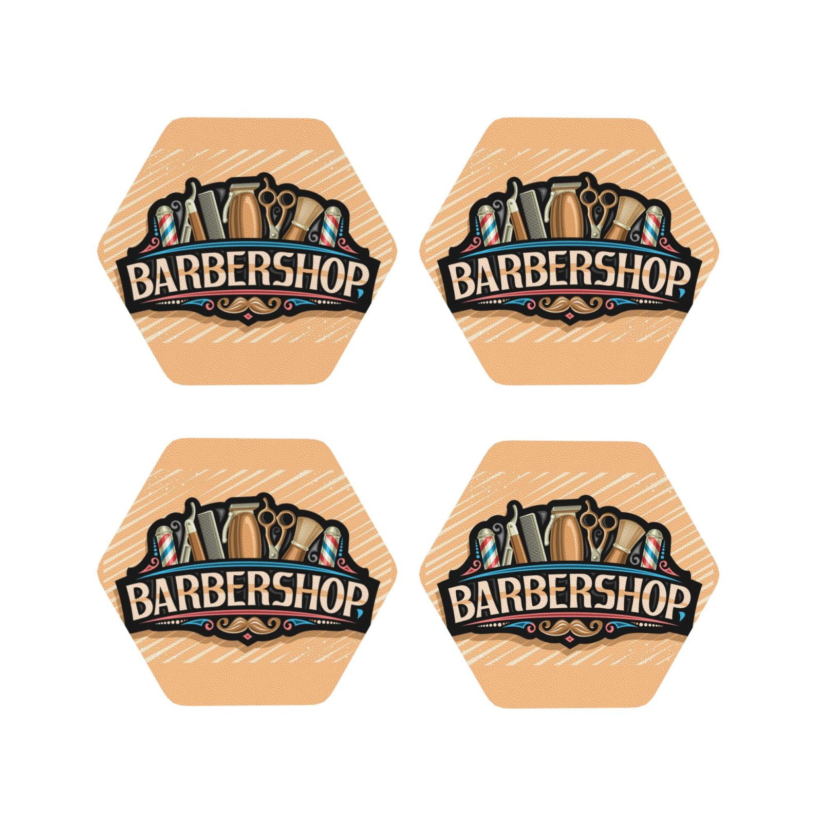 Leather Coasters of 4, Barbershop Drink Coasters Foe Tabletop ...
