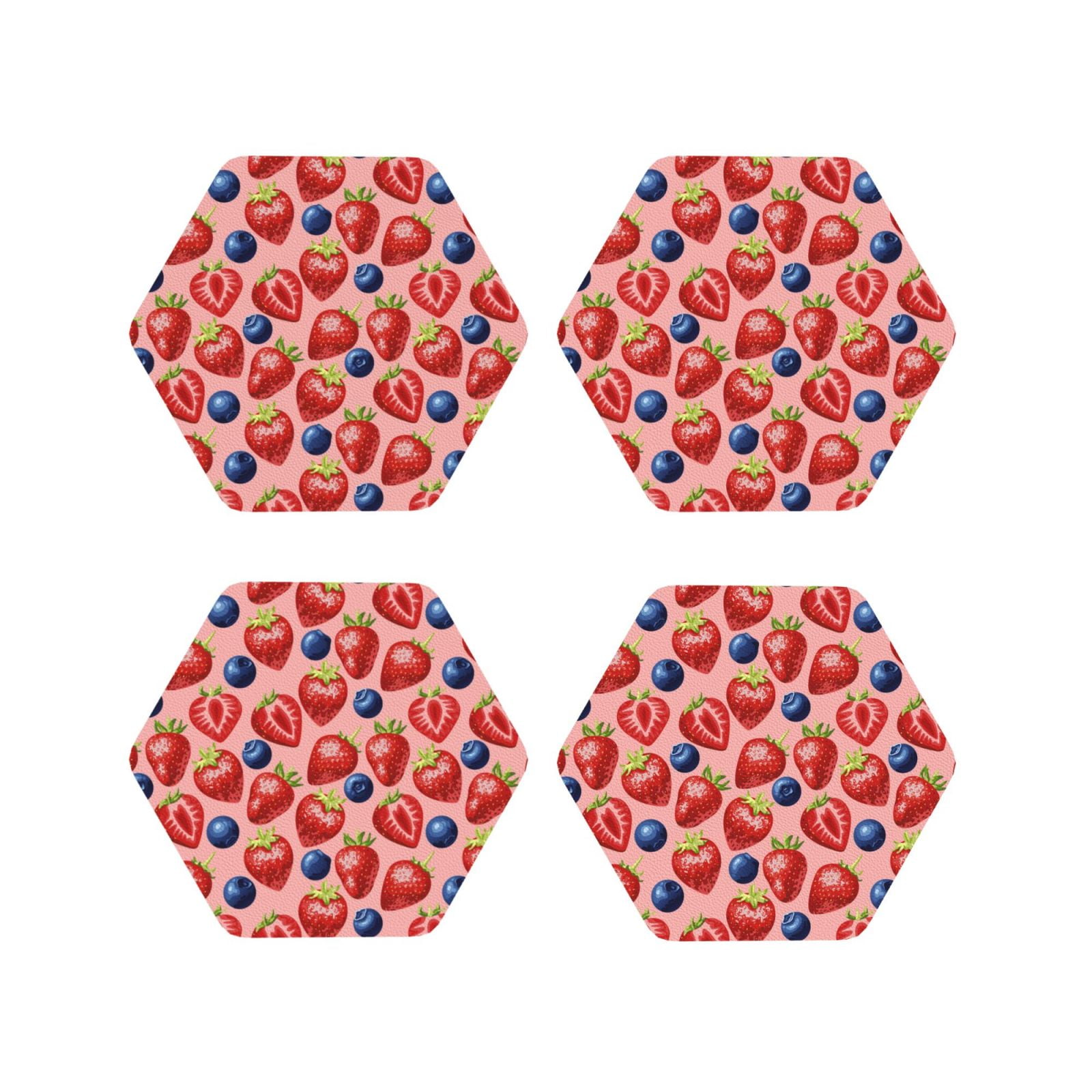 Leather Coasters of 4, Blueberry strawberry Print Drink Coasters Foe ...